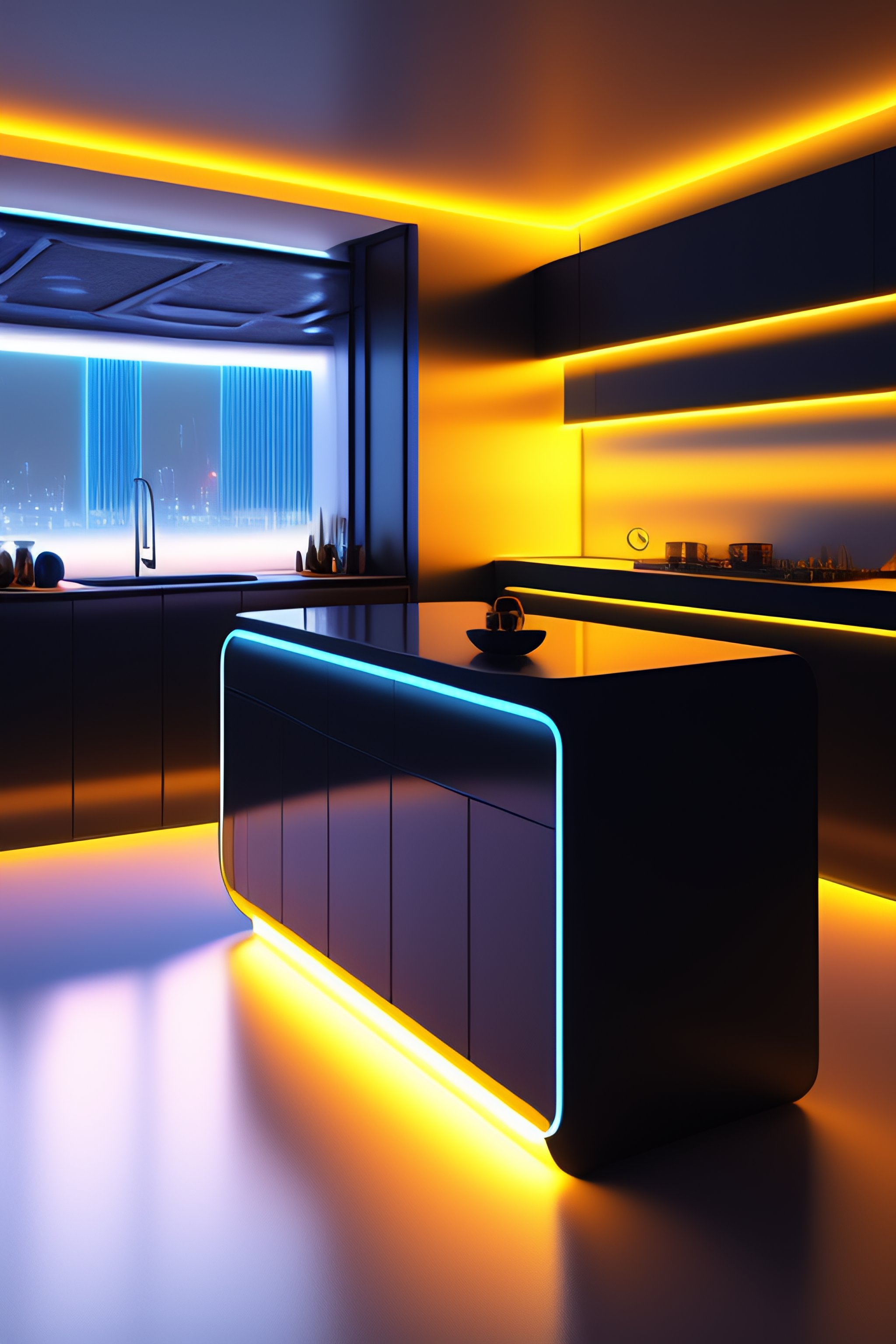 Lexica - Minimalistic cyberpunk kitchen, interior, neon, glow, zaha ...