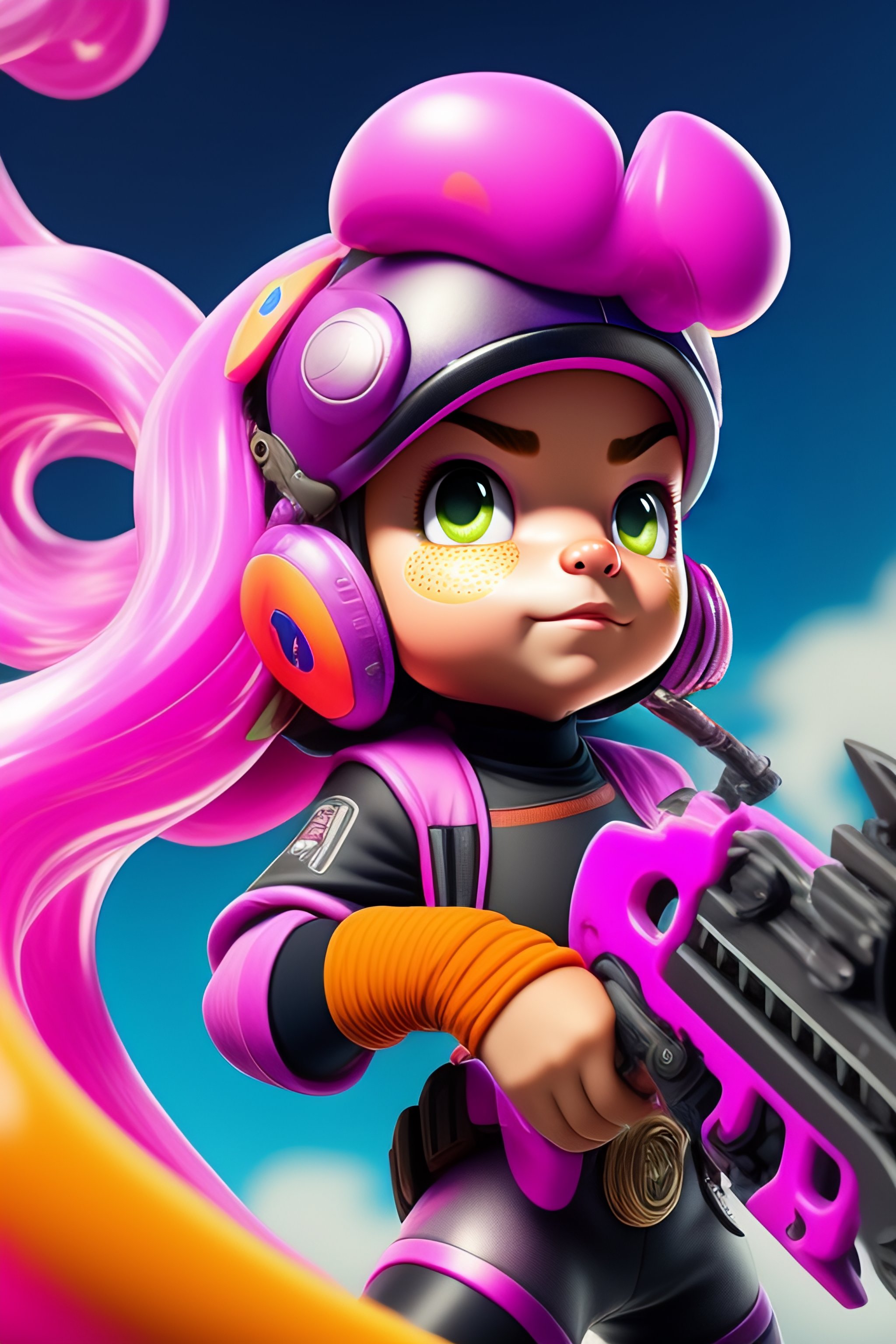 Lexica - Inkling from splatoon 3 with pink ink wielding the Glooga ...