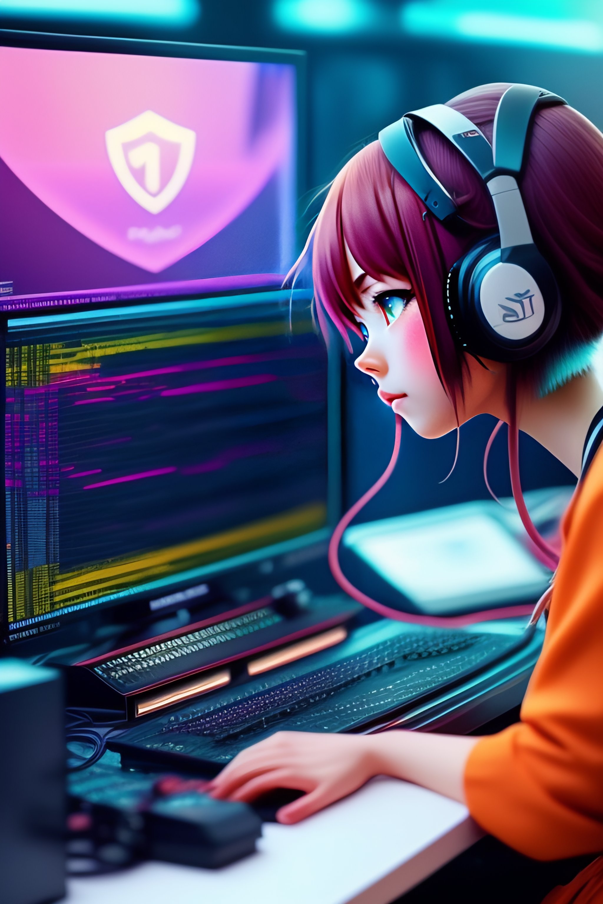 Lexica - Anime girl programming at a computer lofi