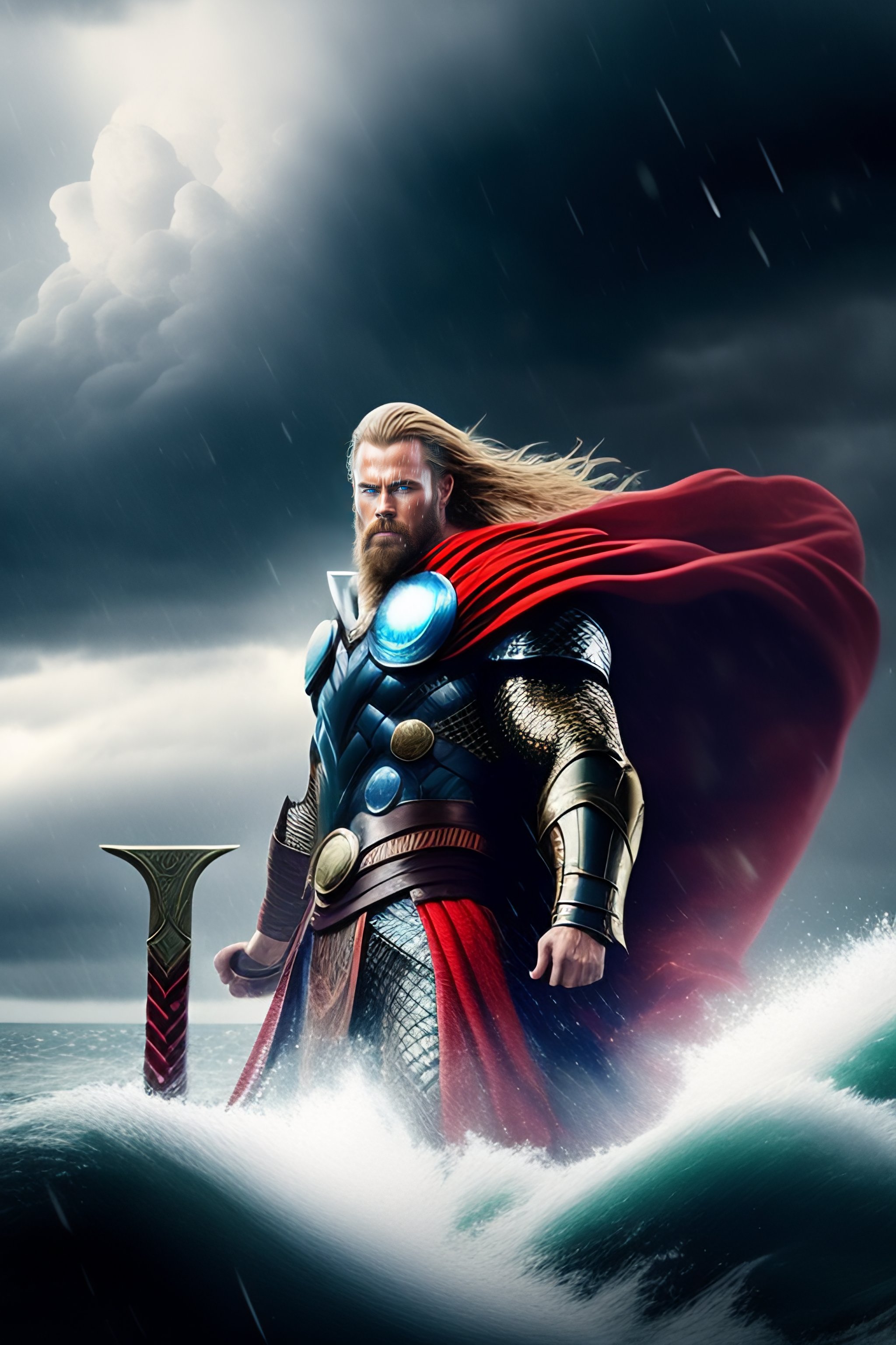 Lexica - Thor battling Odin in Asgard, thunder and heavy rain in the ...