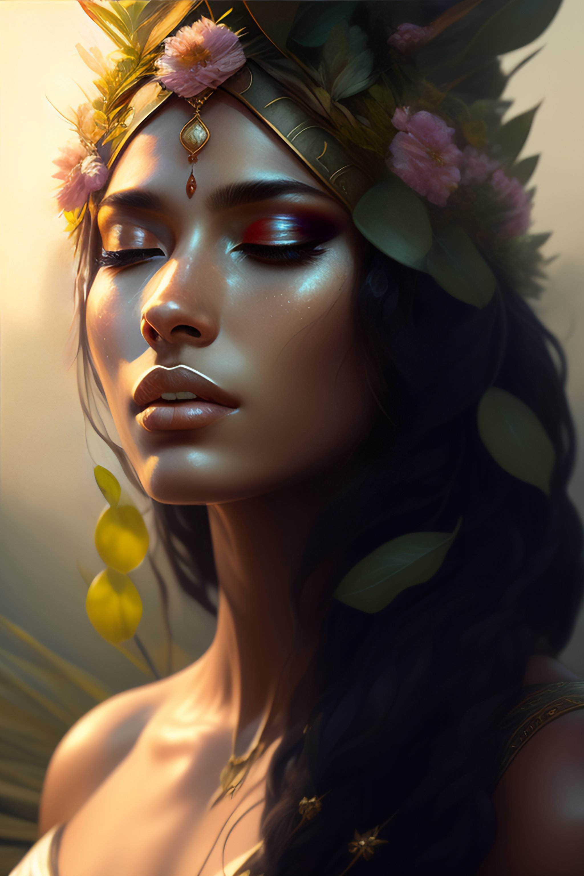 Lexica - A beautiful portrait of a plant goddess with closed eyes by ...