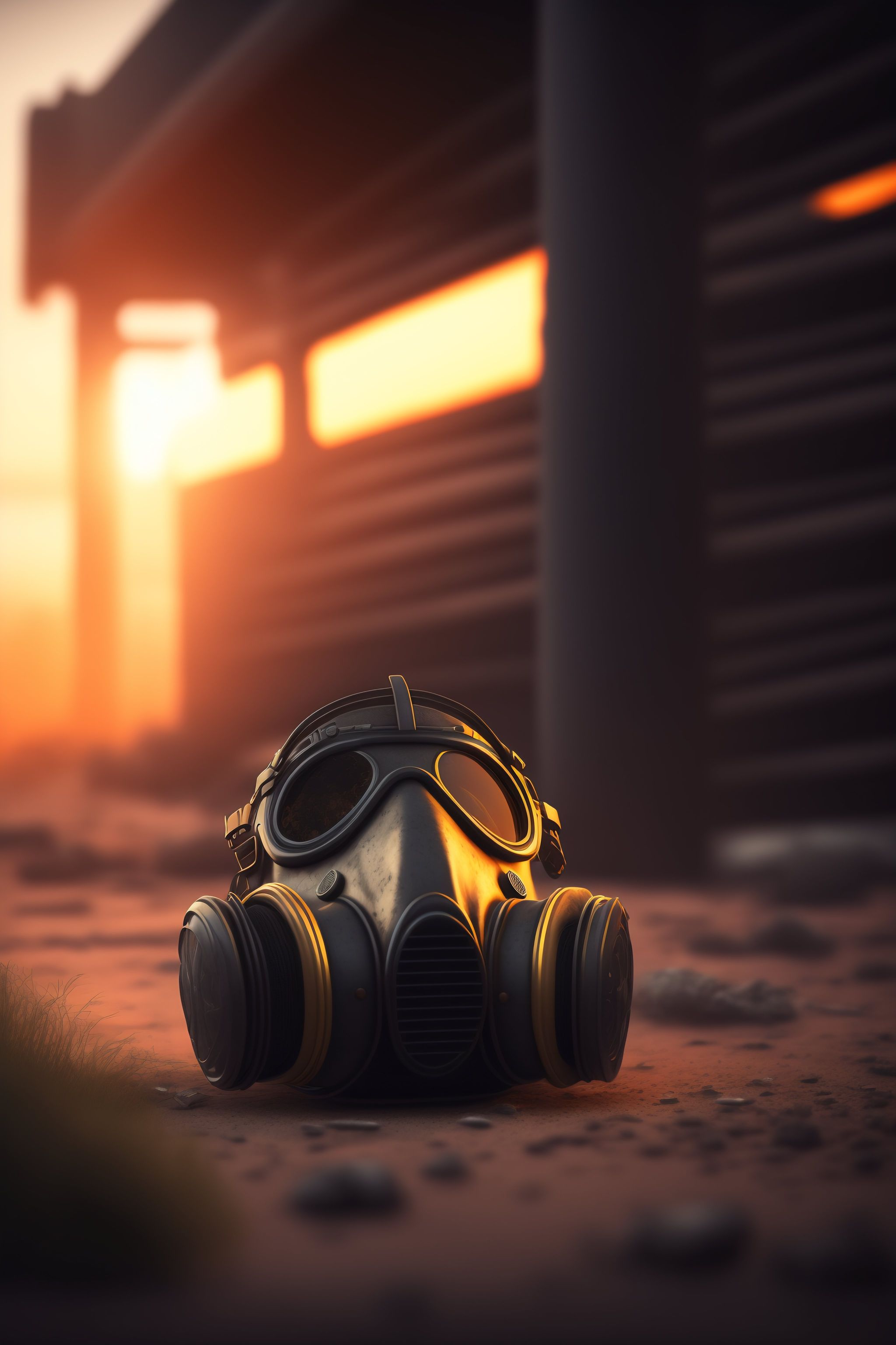 Lexica - Gas mask on the ground, post-apocalyptic background, highly ...