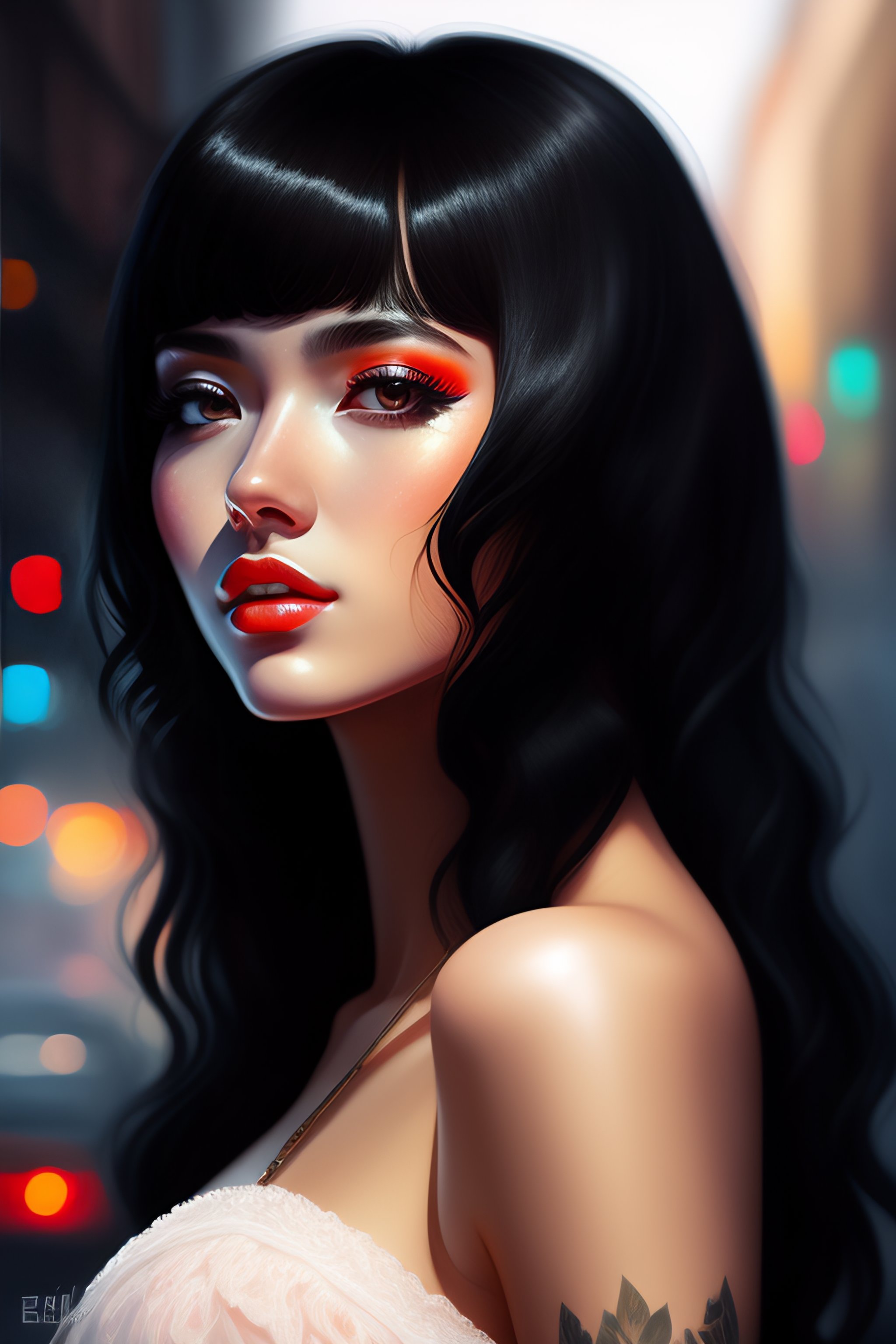 Lexica - E-girl, fully body, black hair, short bangs, pale, high detail ...