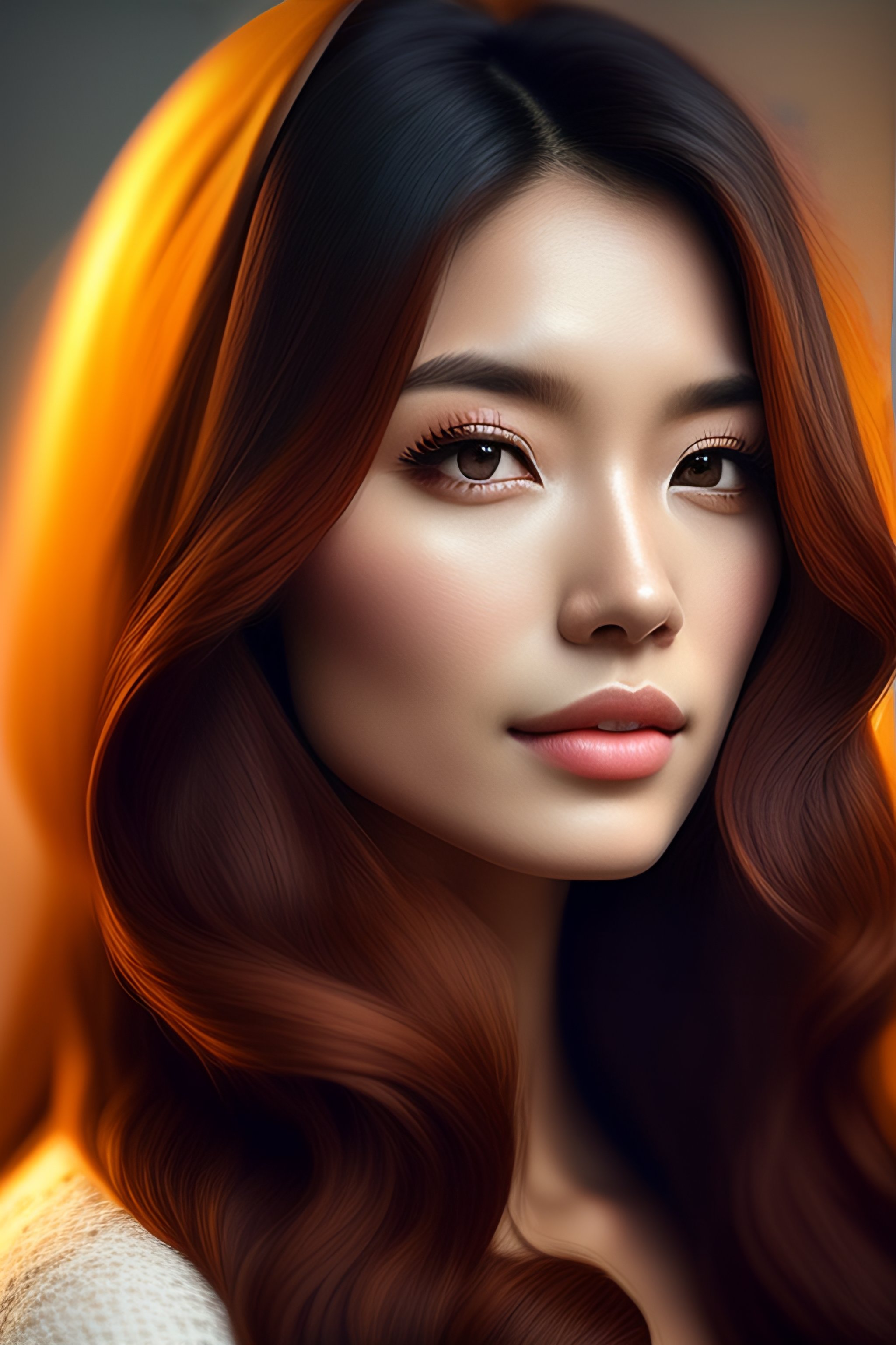 Lexica - Woman , round pretty nose , wavy long hair , , round big eyes ...