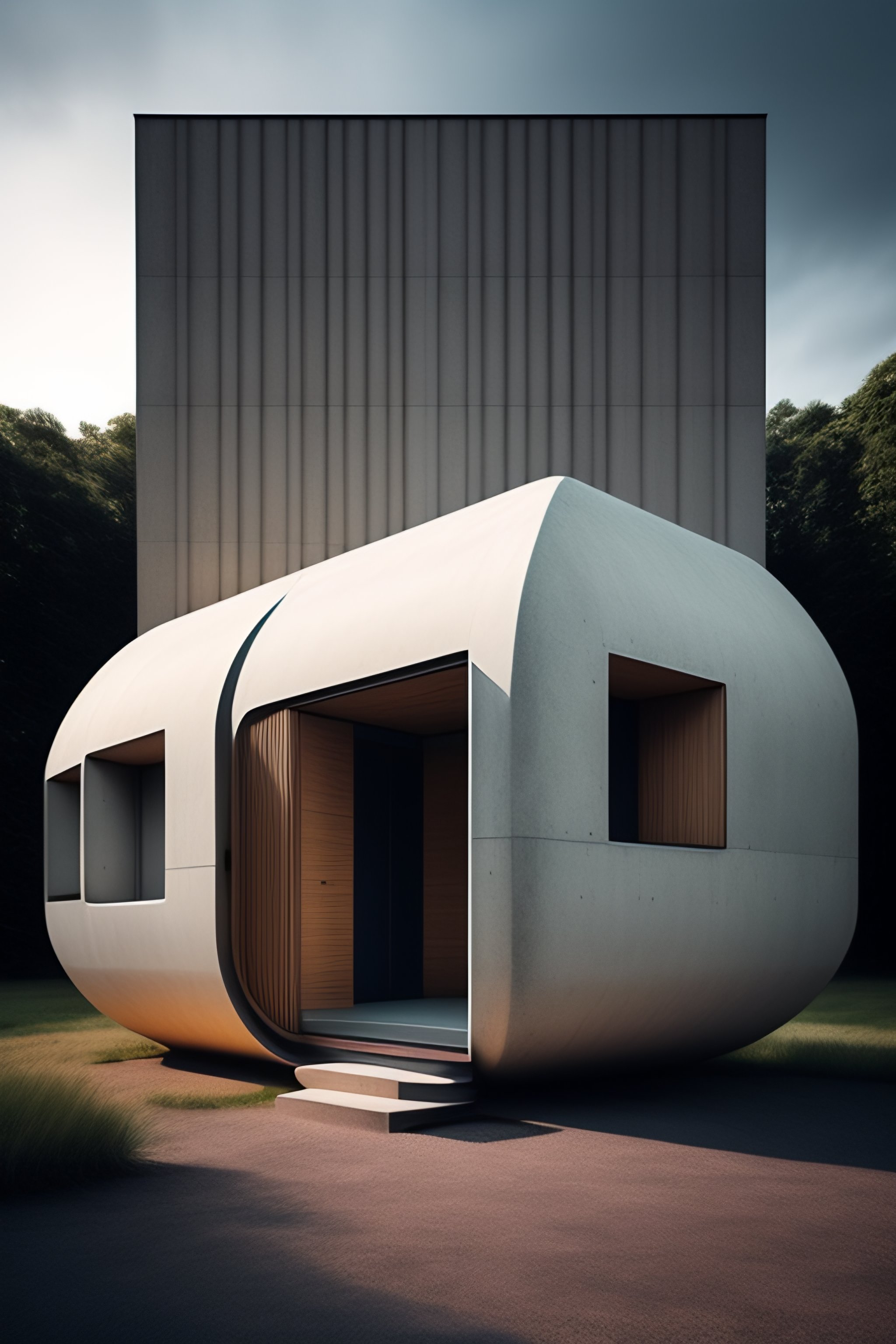 Lexica - A toilet building, toilet shaped, brutalism, architecture