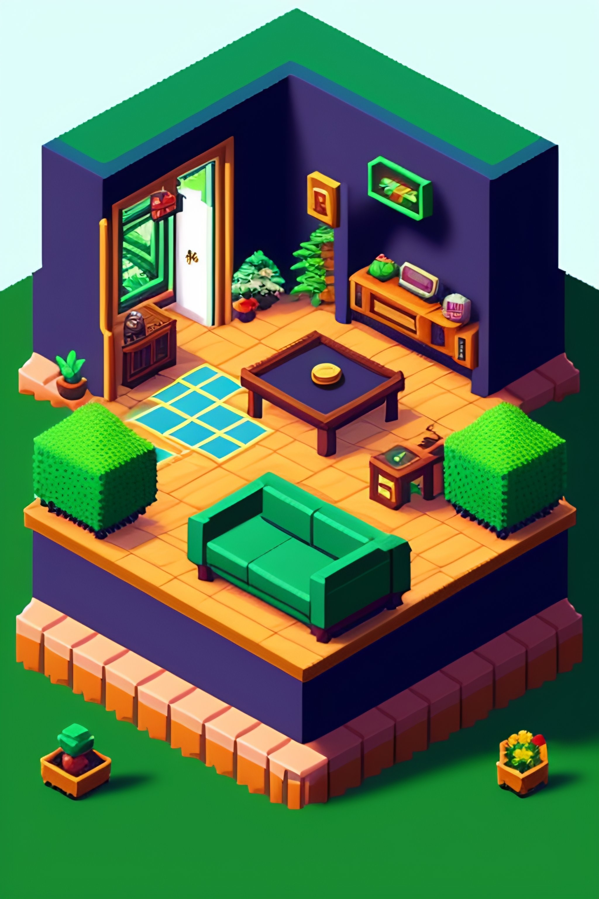 Lexica - Detailed isometric living room, pokémon, 8 bits, pixel art,