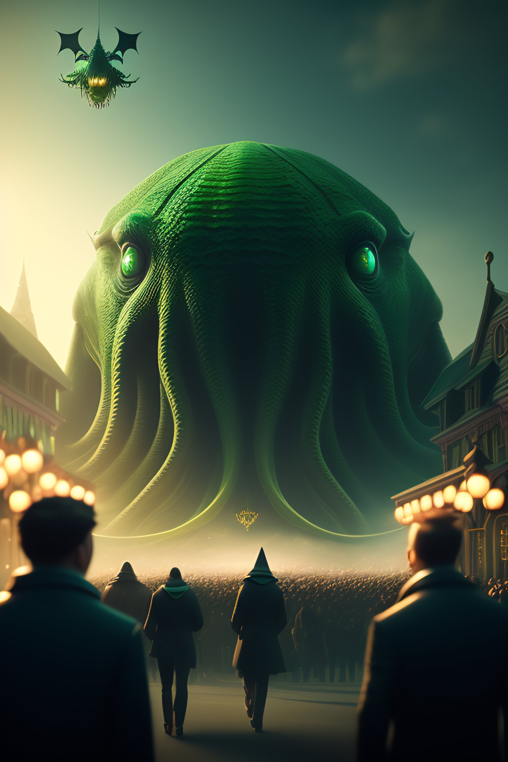 Lexica - An afraid running crowd of people in a haunted version of ...