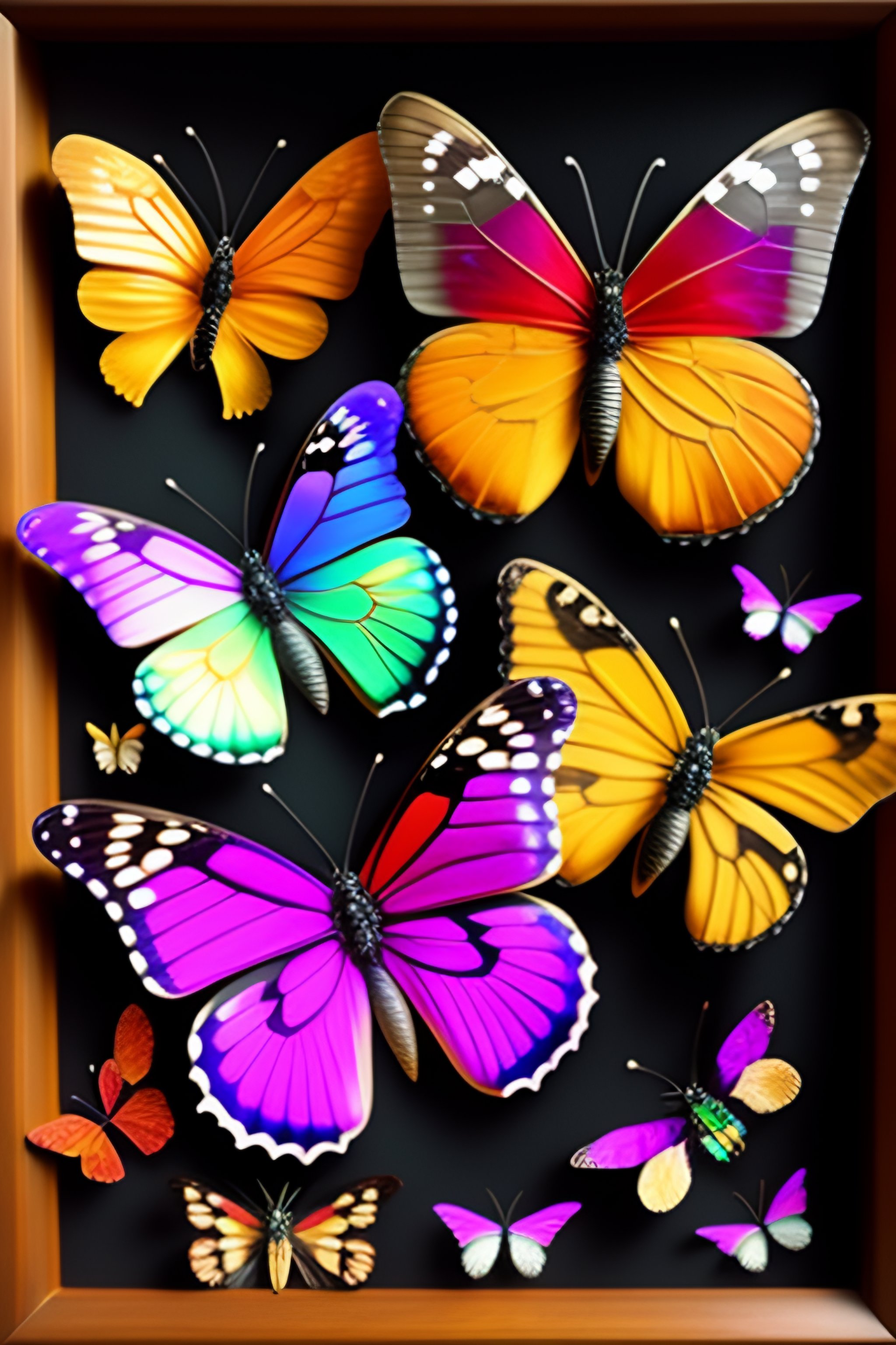 Lexica - A framed collection of pinned butterflies, perfect, colorful ...