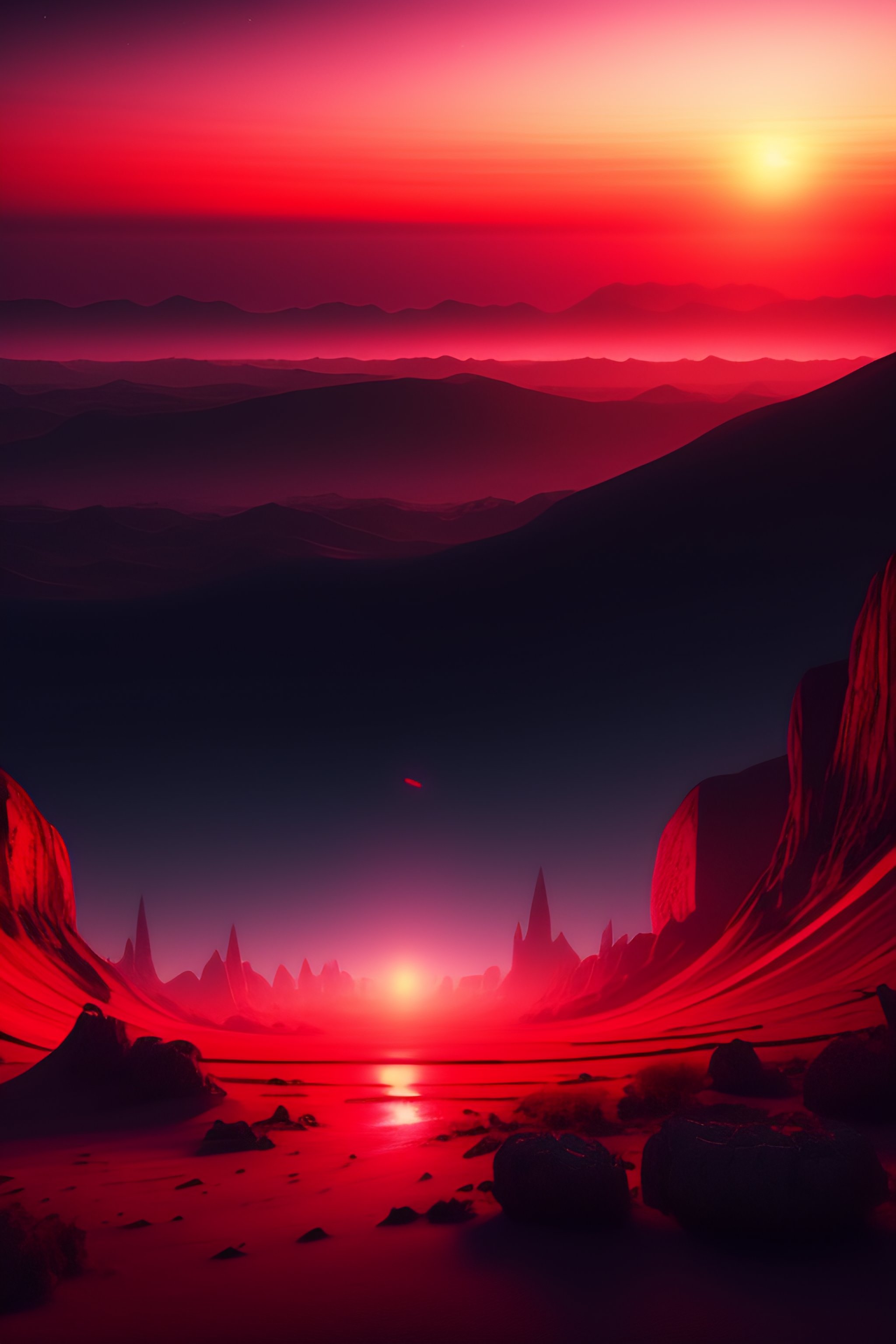 Lexica - New planet, red, red sky, depth, creepy, monsters, eyes ...