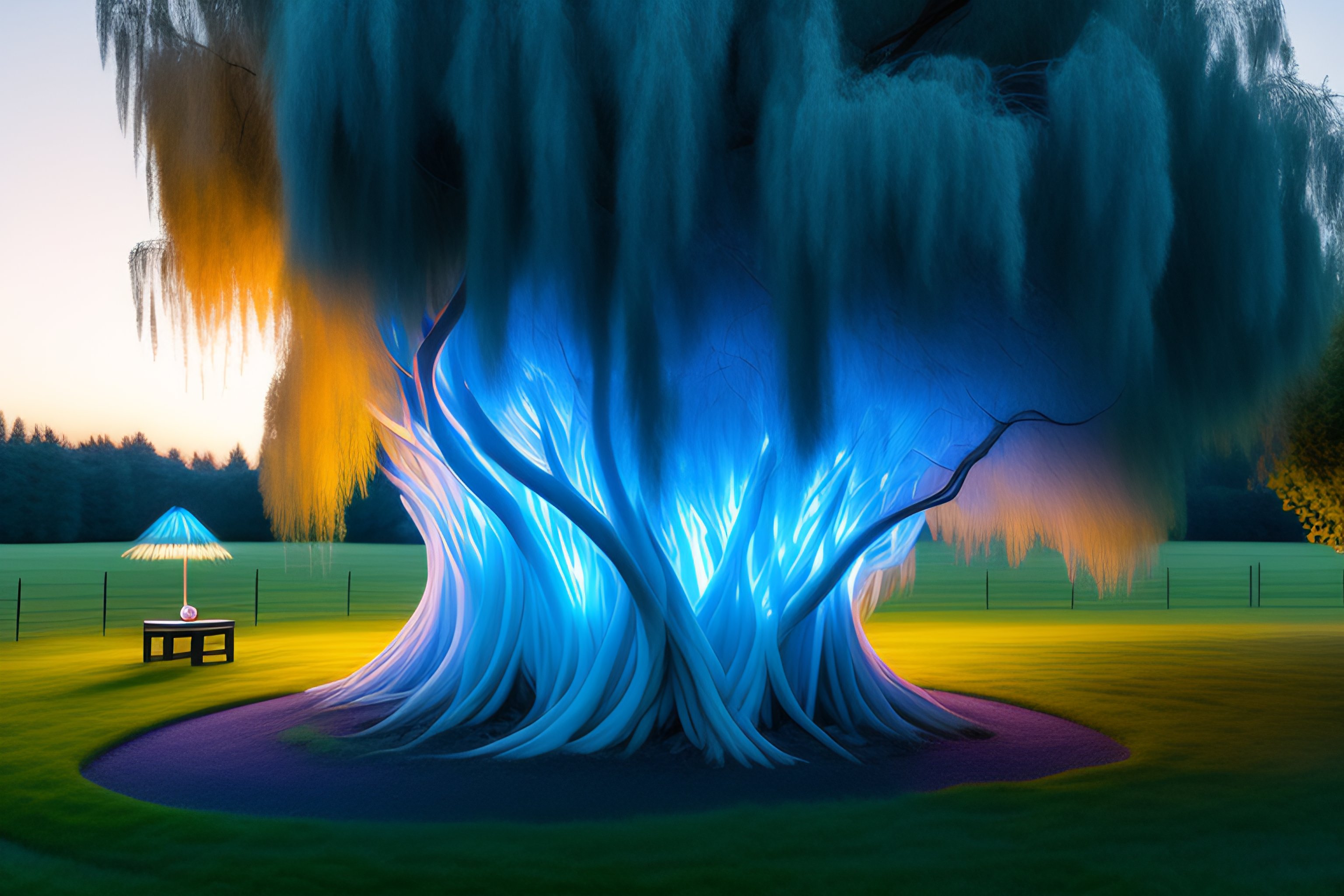 Lexica - Glowing big blue willow tree