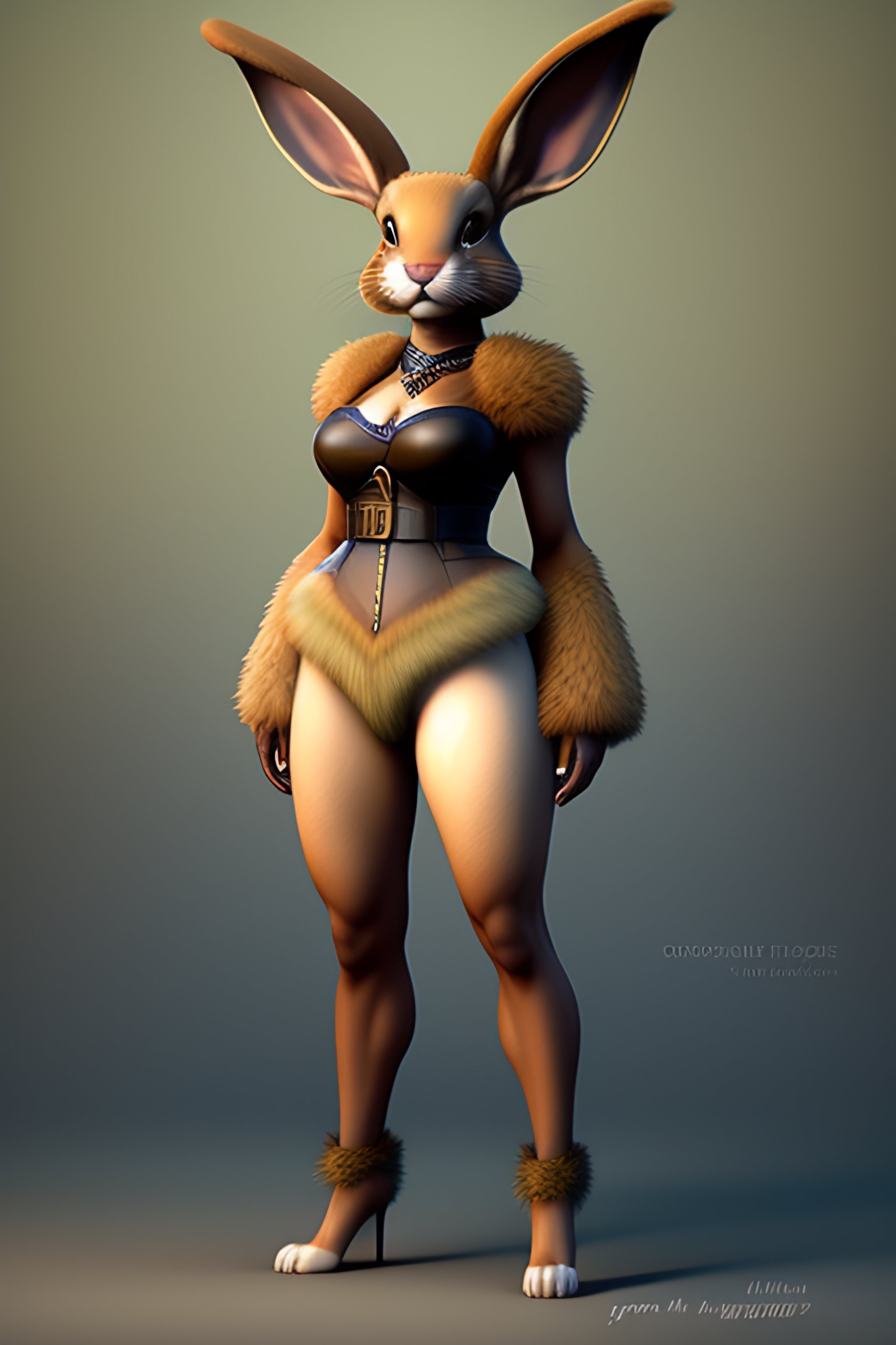 Lexica - Female proportion anthro bunny, fursona, big foot costume, furry body, skinny, narrow waist