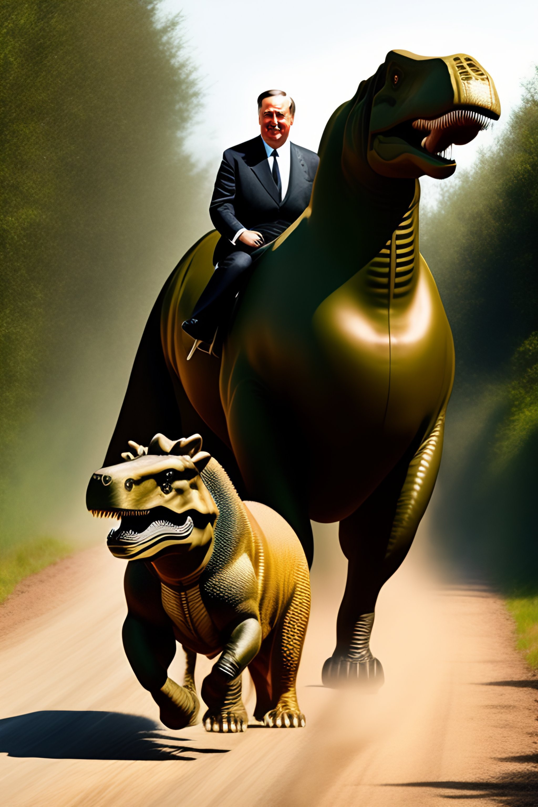 Lexica - Hitler riding a t-rex