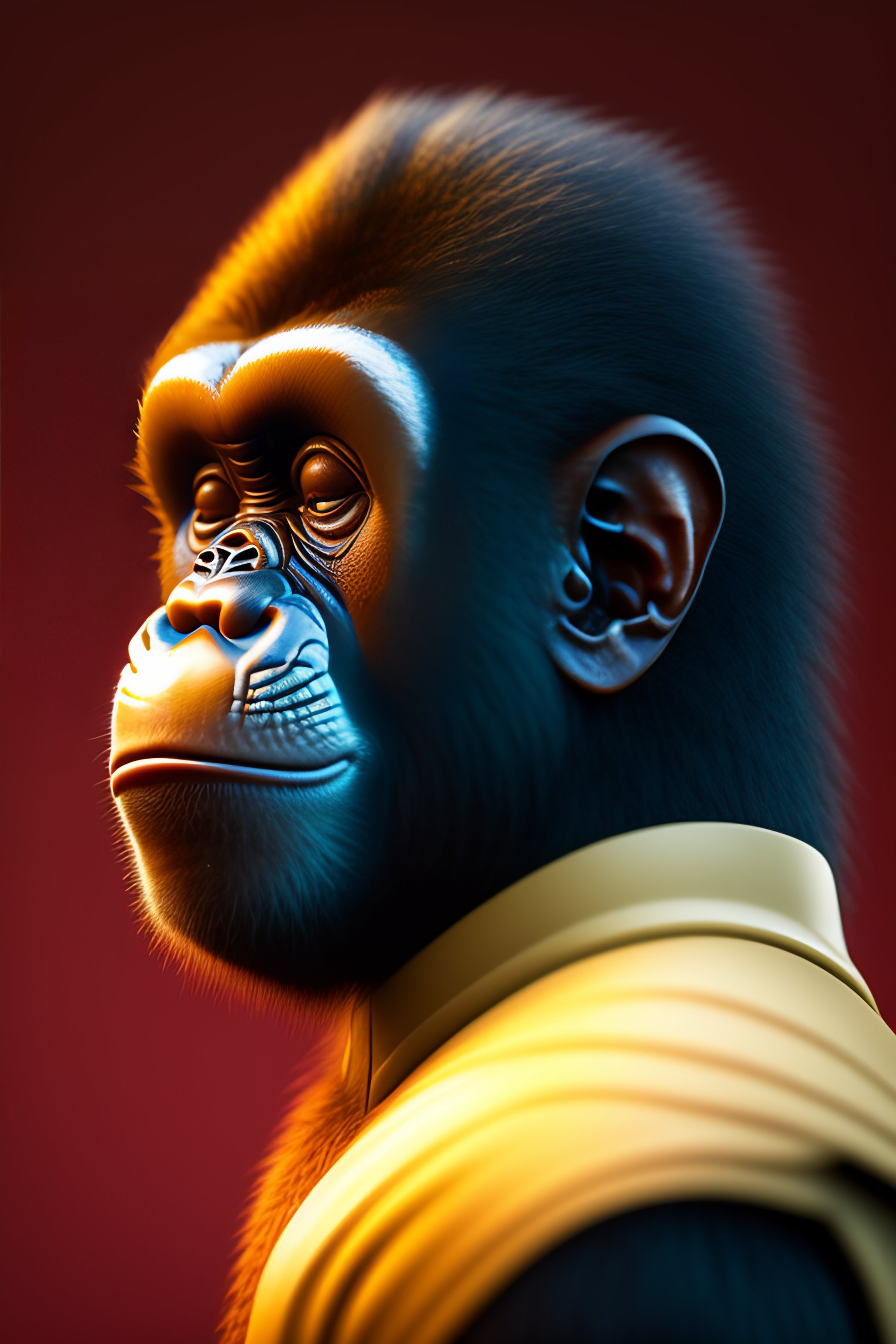 Lexica - Cut little monkey gorille animated style in profile with white ...