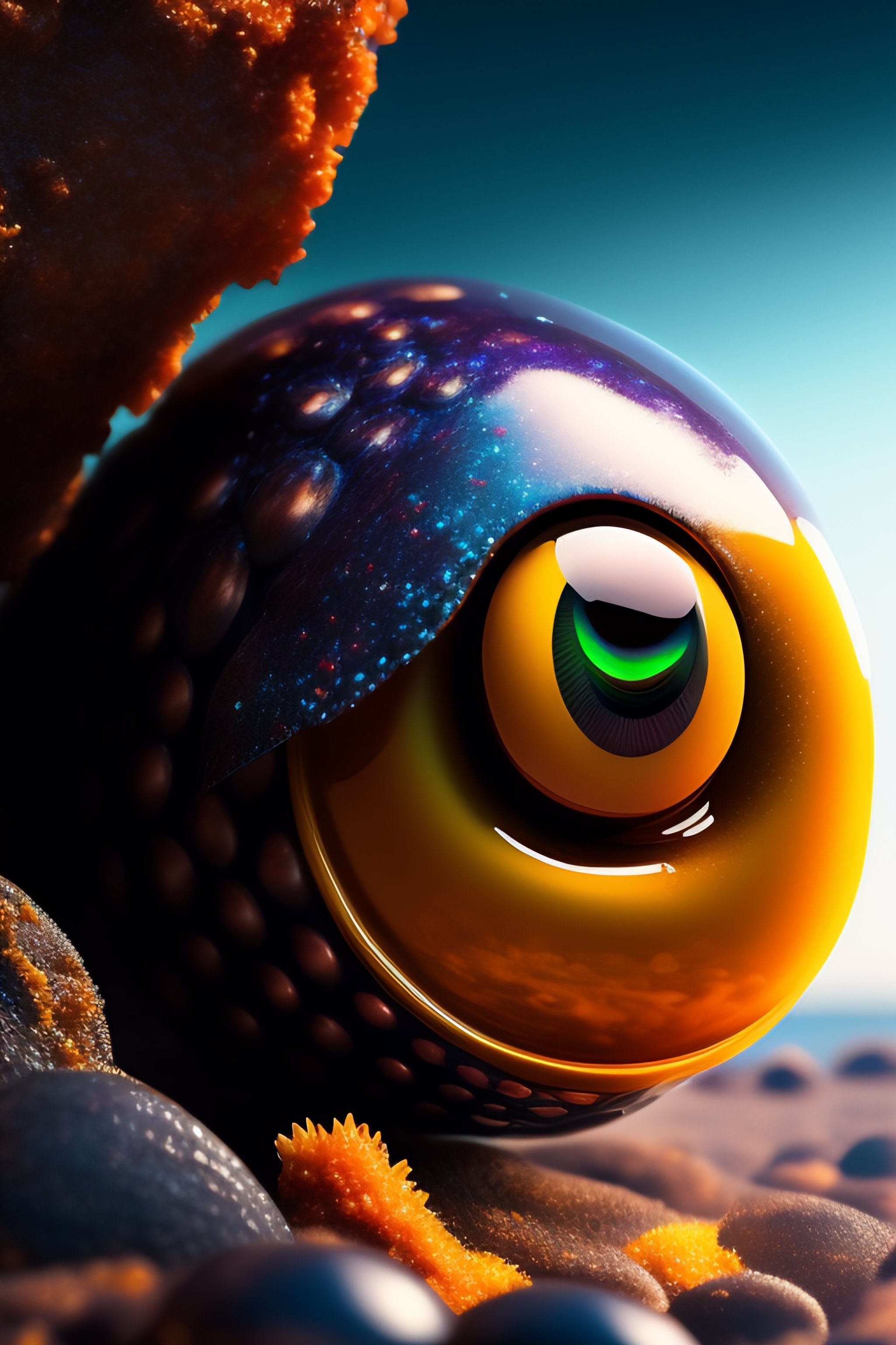 Lexica - Black clam mussel with goggly eyes, buff robot, galaxy, movie ...