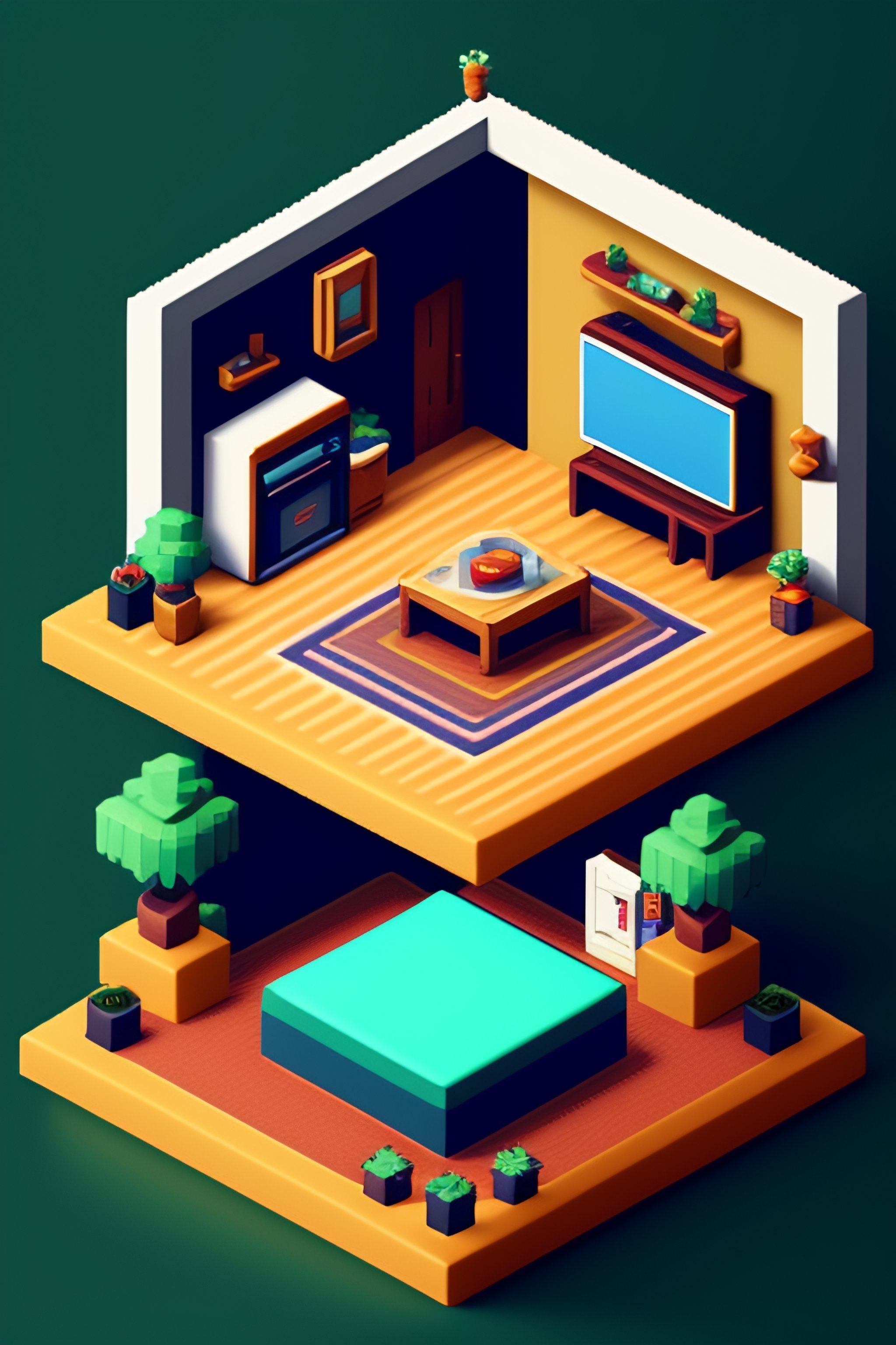 Lexica - Detailed isometric living room, pokémon, 8 bits, pixel art,