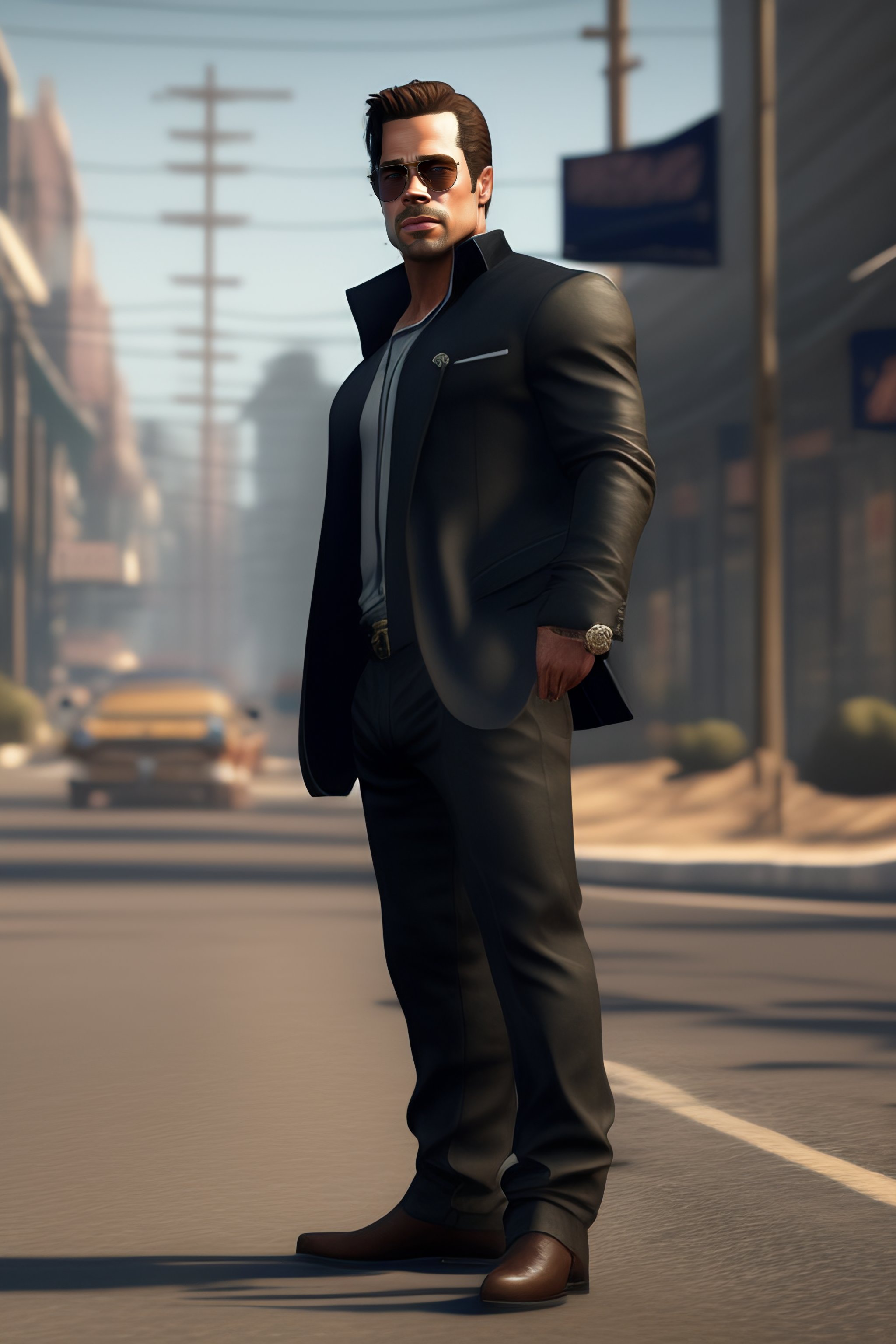 Lexica - Brad pitt in character of micheal from gta 5 , full body ...