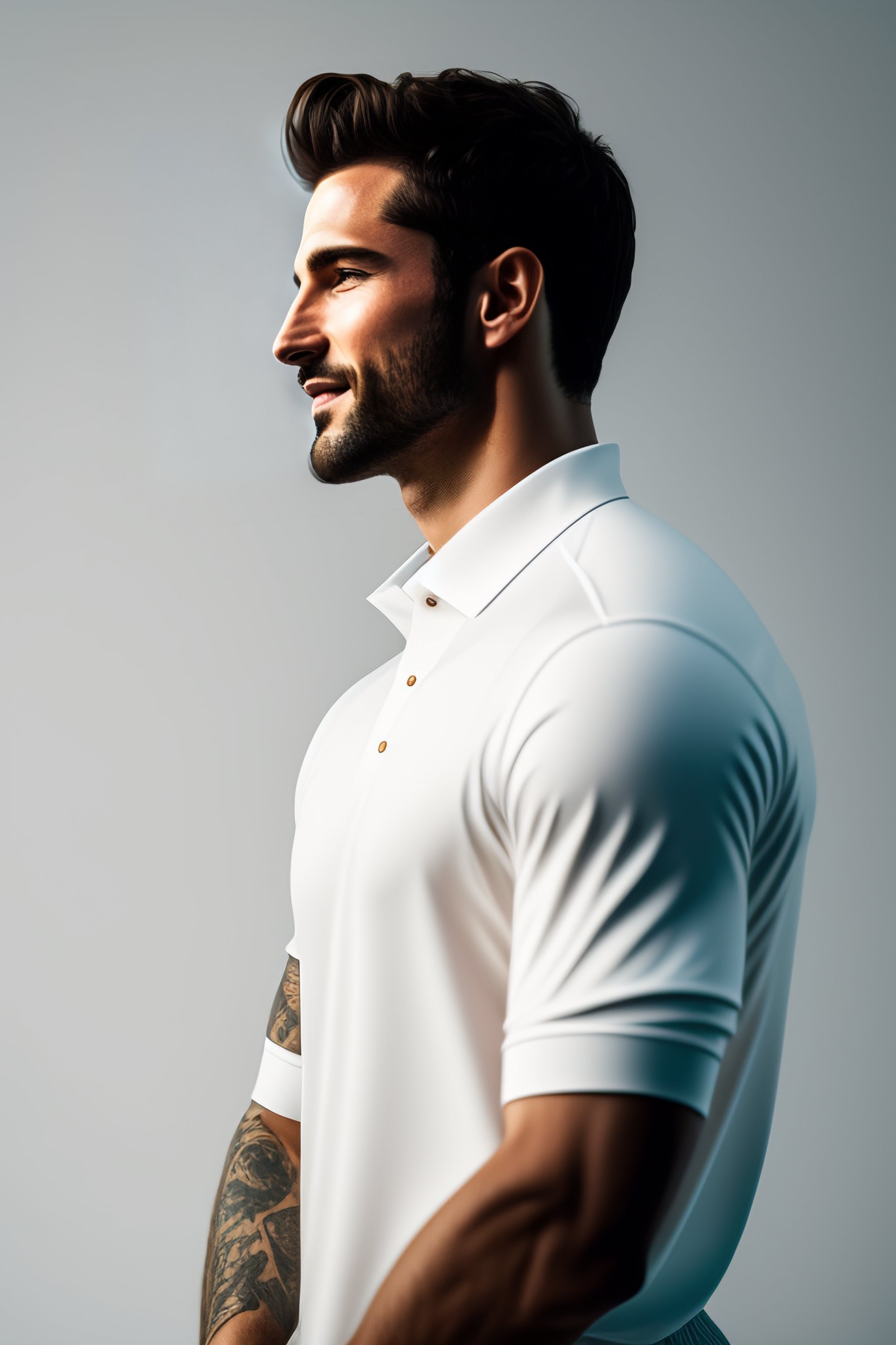 Lexica - Photorealistic portrait of a man, side profile, white background
