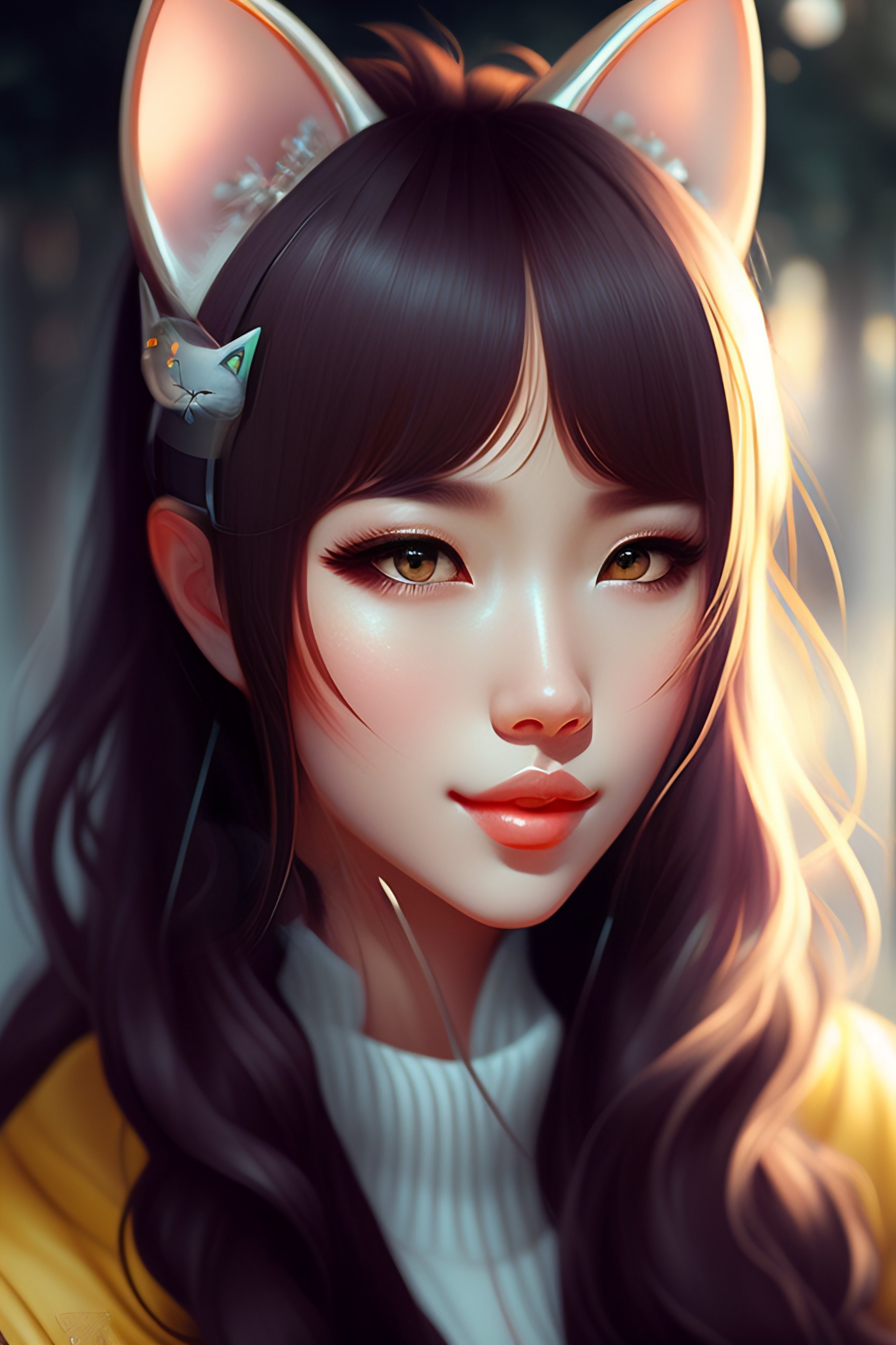 Lexica - Cat ears girl, (((by wlop)))