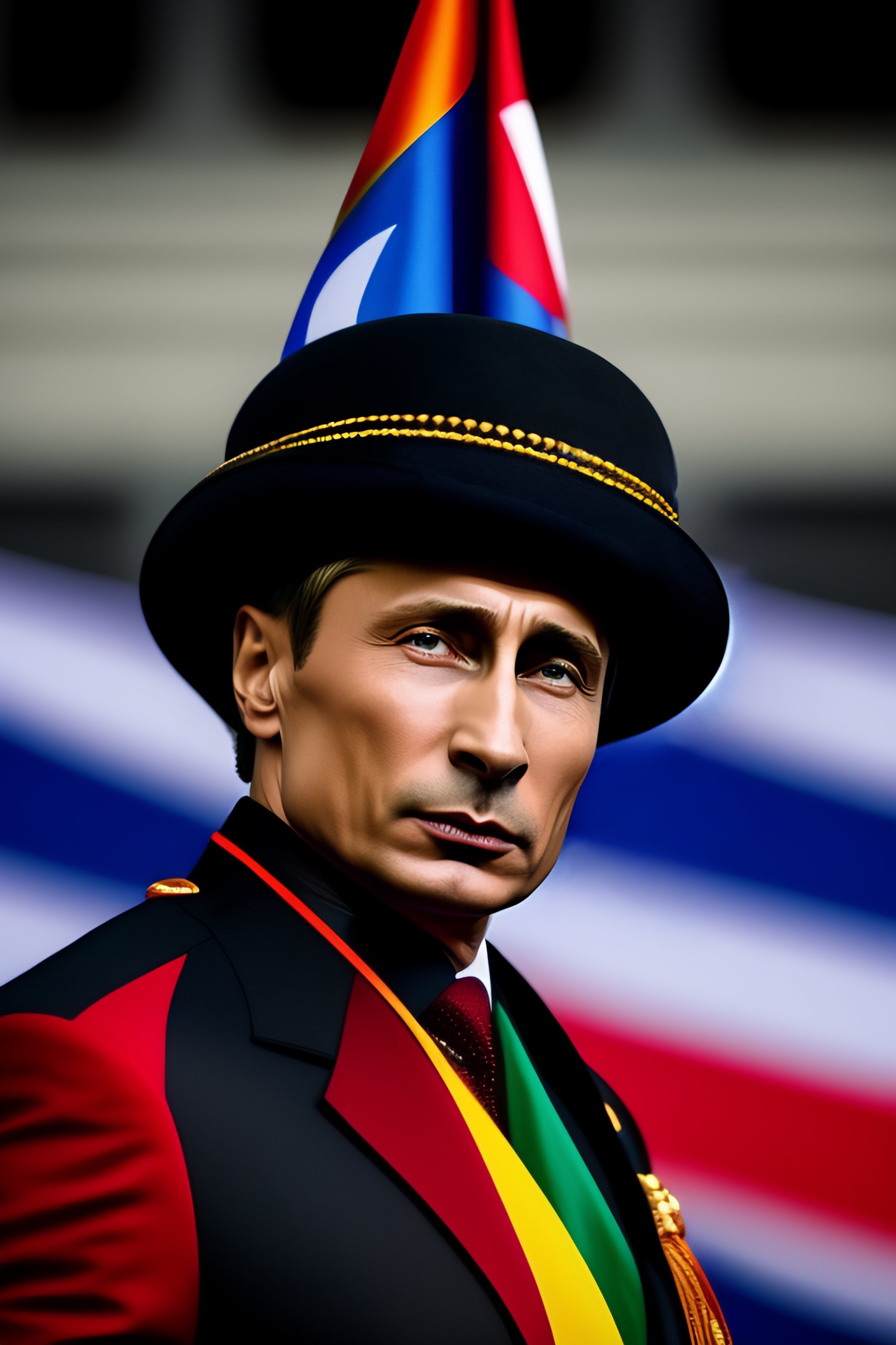 Lexica - Vladimir Putin's performance in a black leather strips costume ...