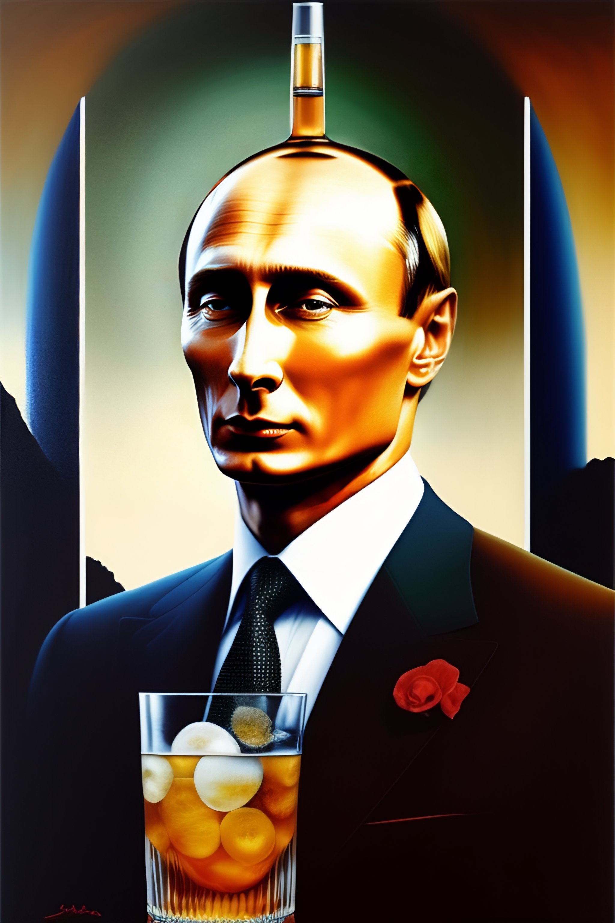 Lexica - Portrait of vladimir putin with vodka, style in art Salvador Dali