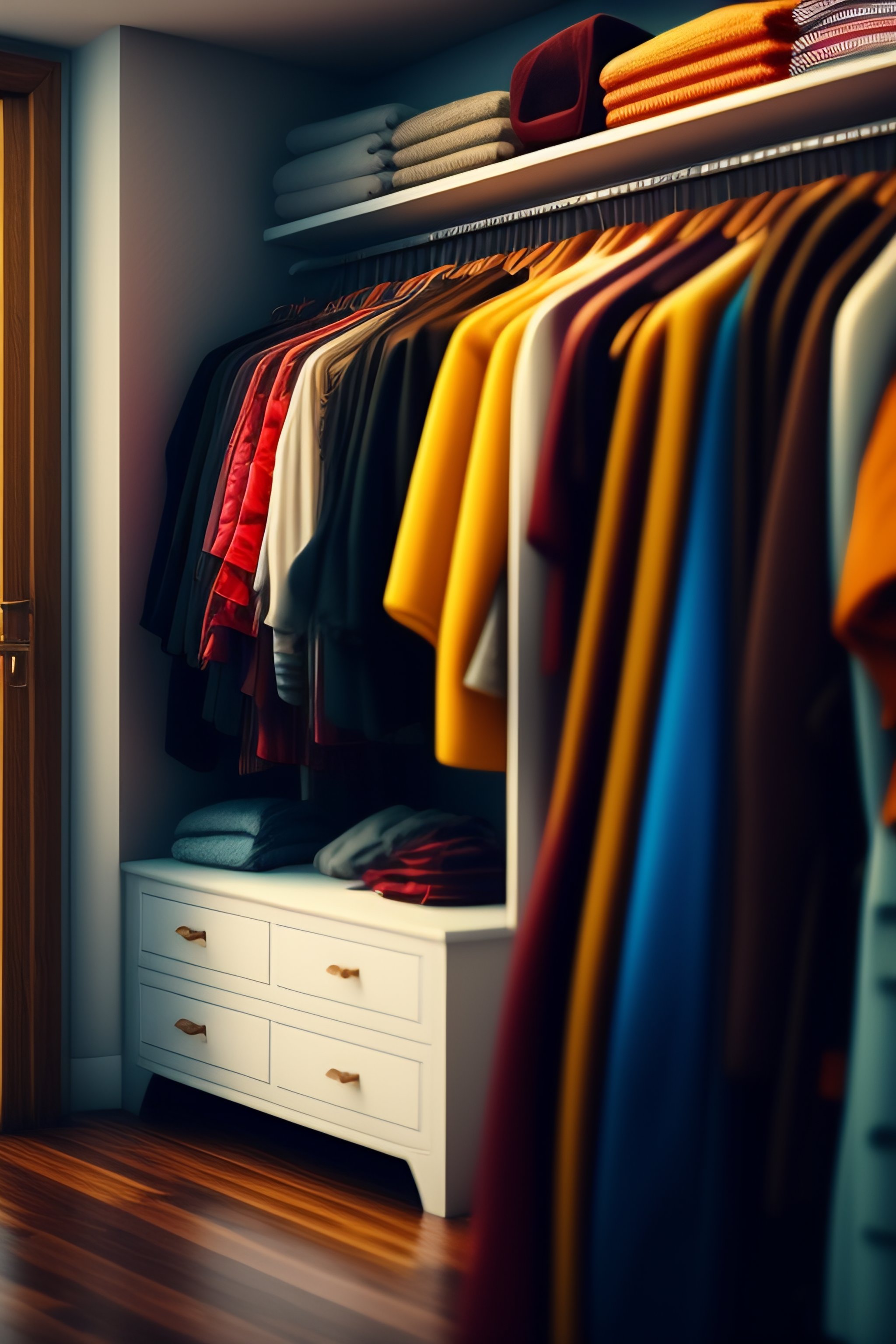 Lexica - Wardrobe full with clothes and shoes and umbrellas and scarfs