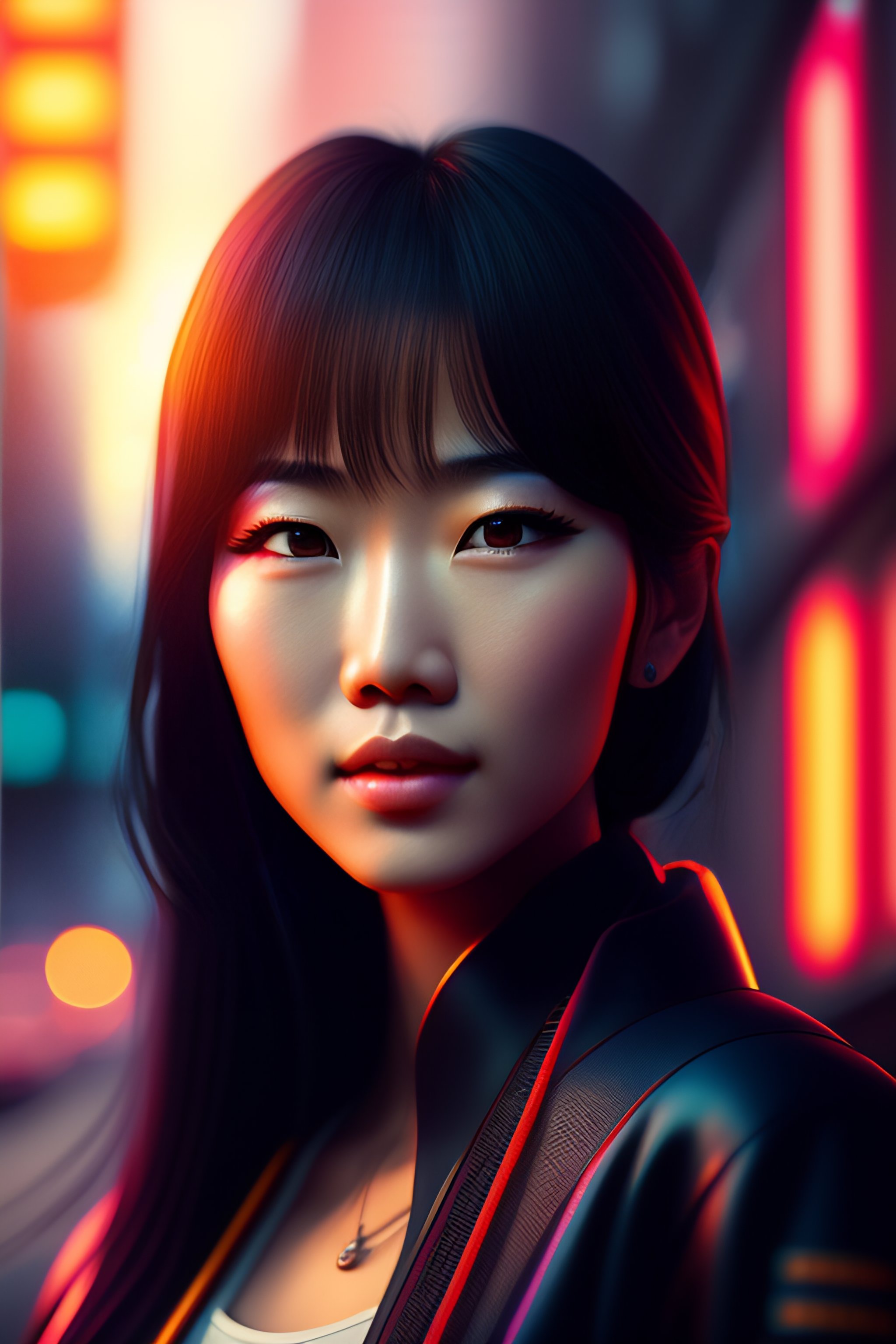 Lexica - Asian girl, beautiful face, neon, anime, octane render