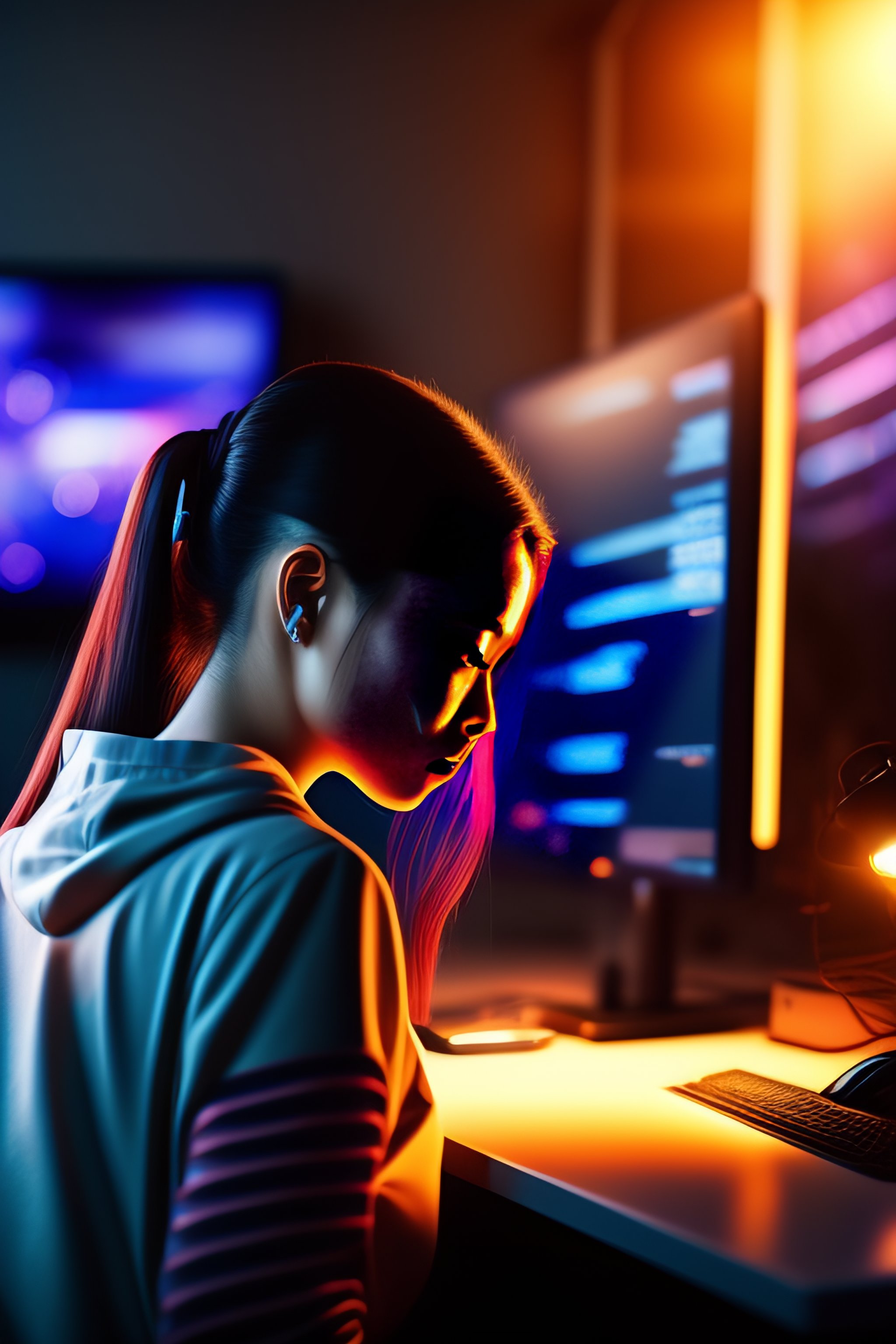 Lexica - A nerdy girl is programming at a computer in a room full of ...