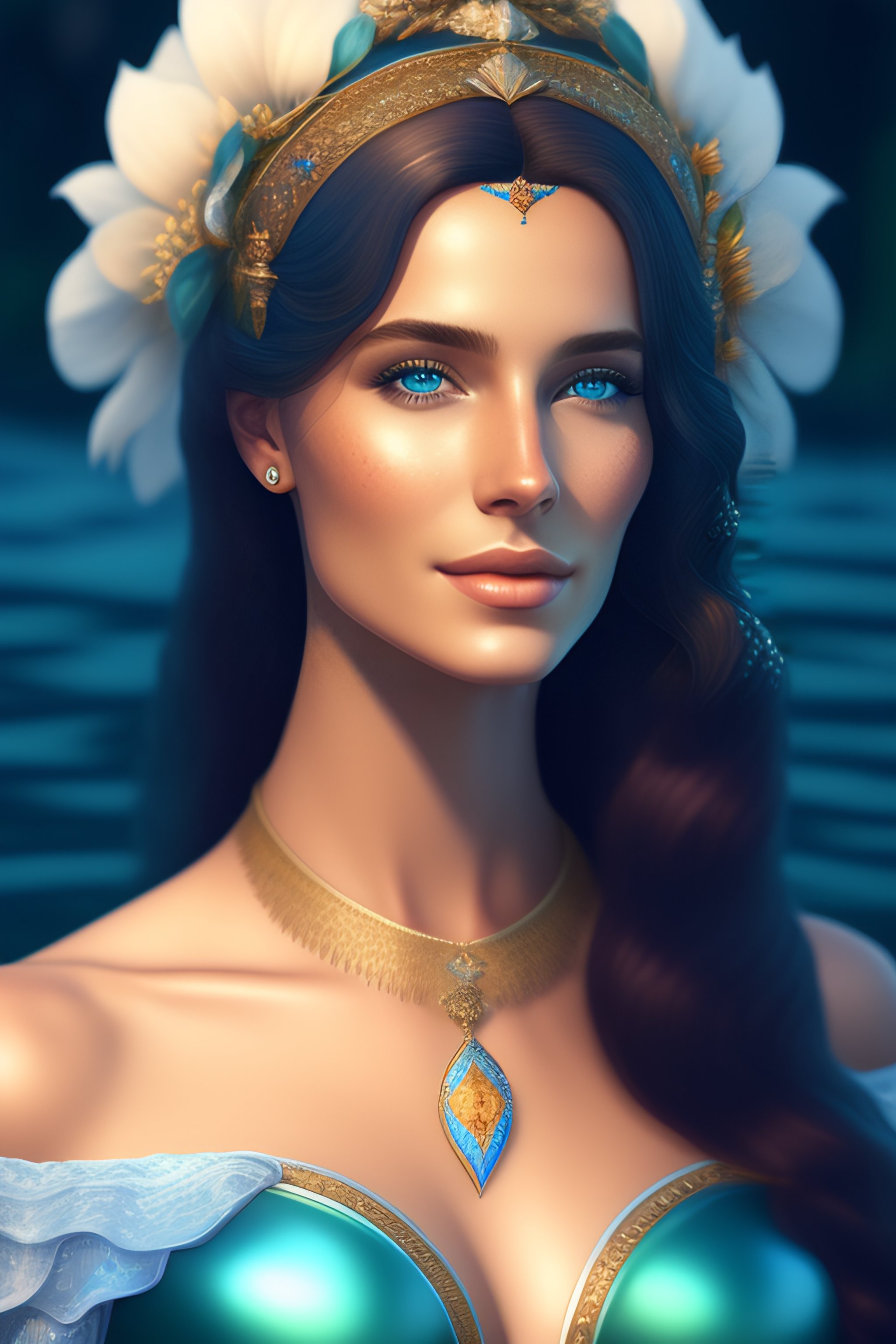 Lexica - Portrait of a beautiful swiss woman, surrounded by water ...
