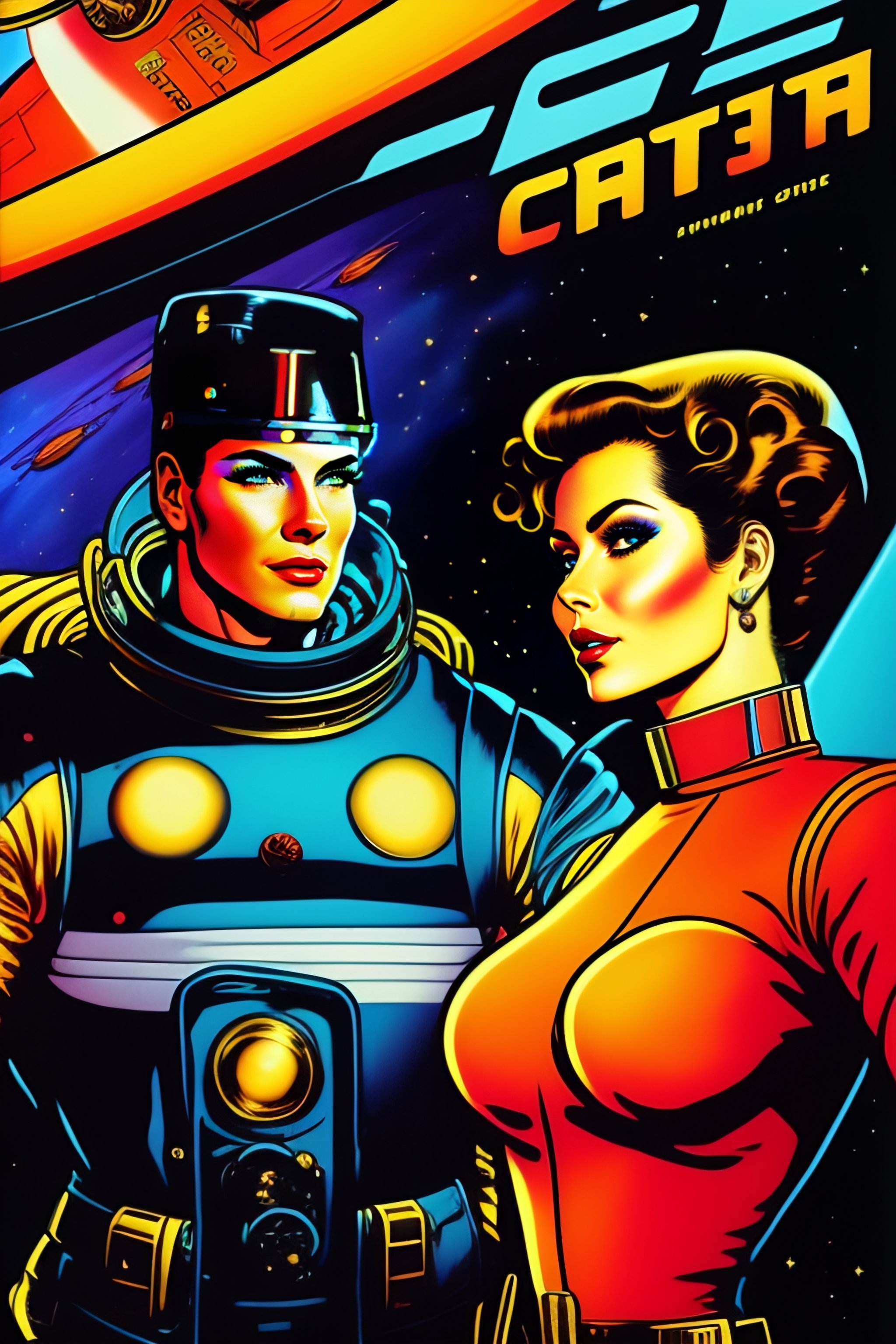 Lexica - Retro space captain giving commands to the crew in spacecraft ...