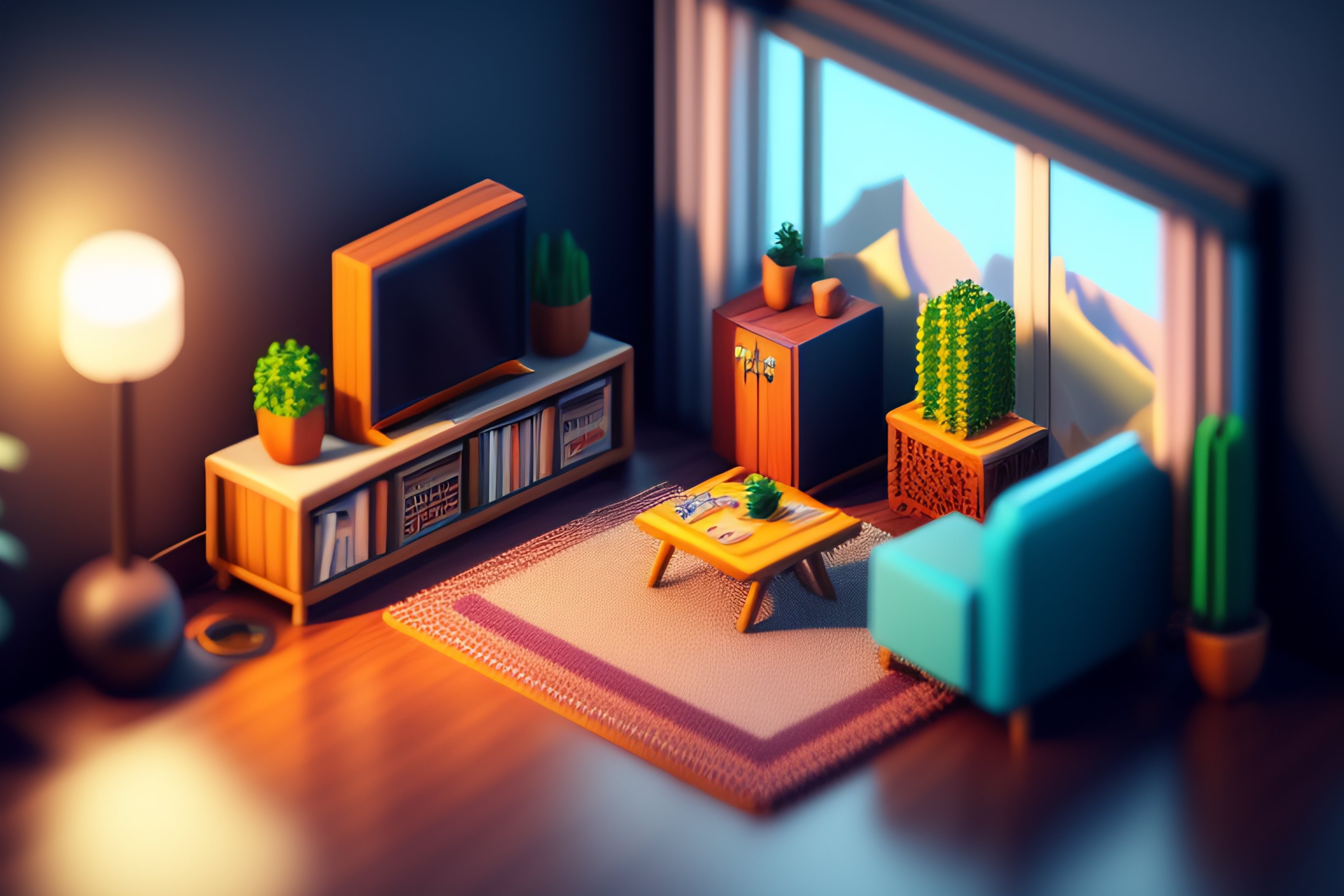 Lexica - Detailed isometric living room, pixel art, unreal engine voxel ...