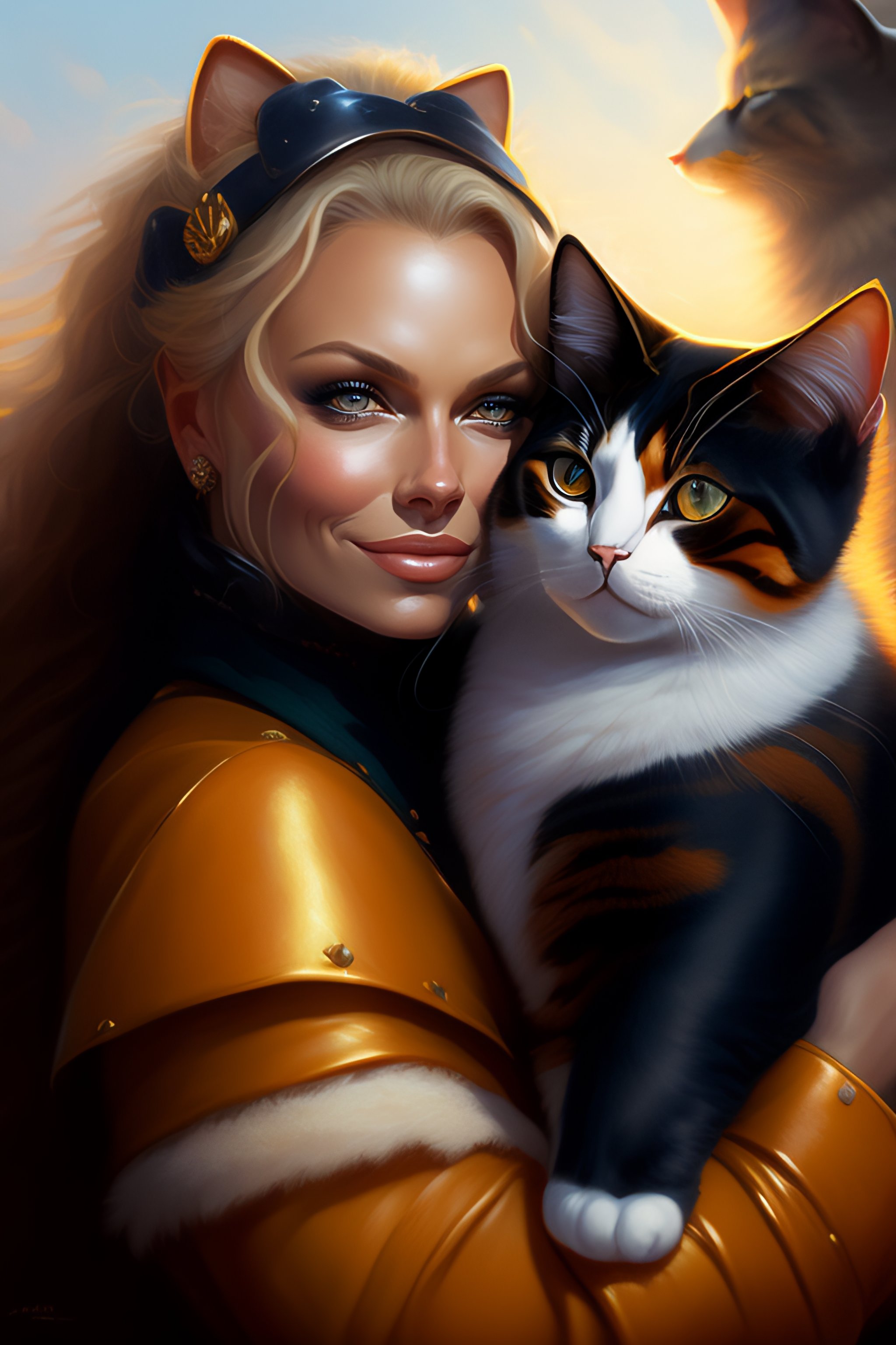 Lexica - A detailed portrait of a cute Pamela Anderson hugging a cute ...