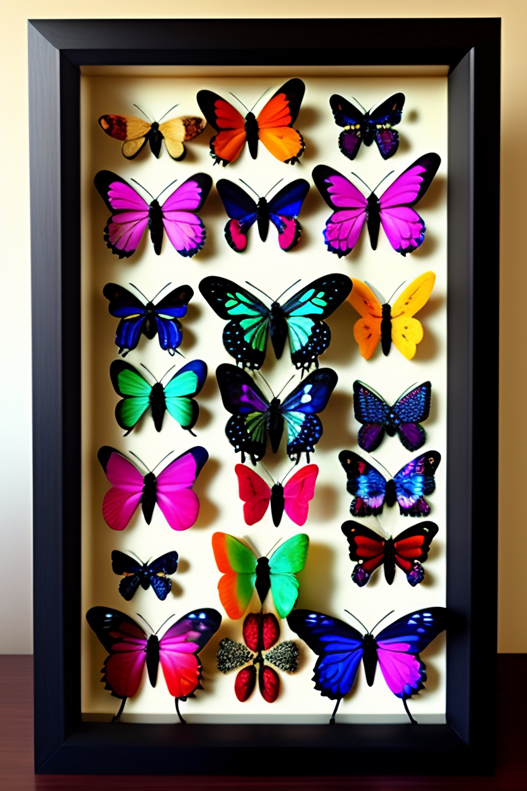 Lexica - A framed collection of pinned butterflies, perfect, colorful ...