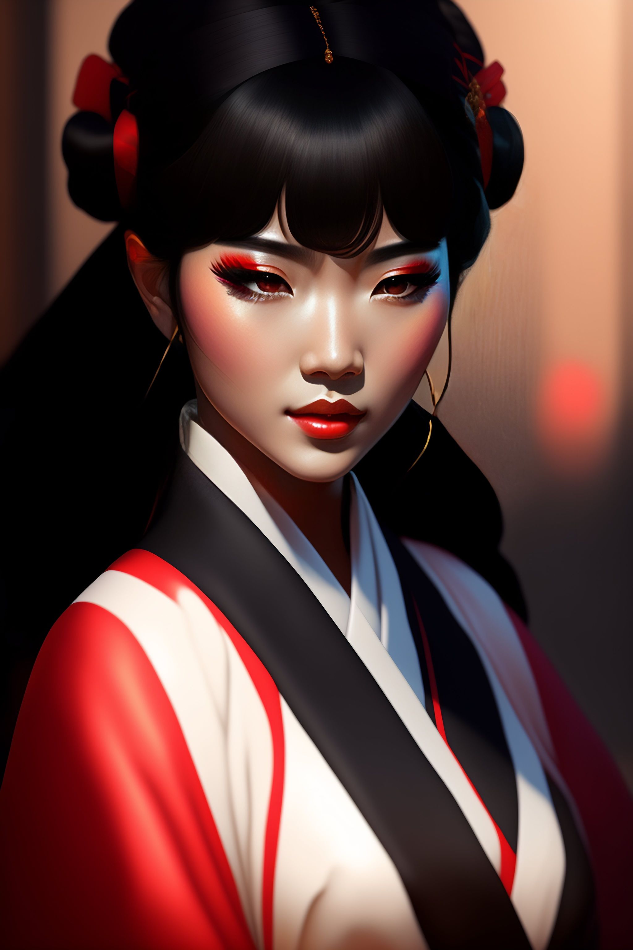 Lexica - A beautiful geisha, black kimono with red lining, anime ...