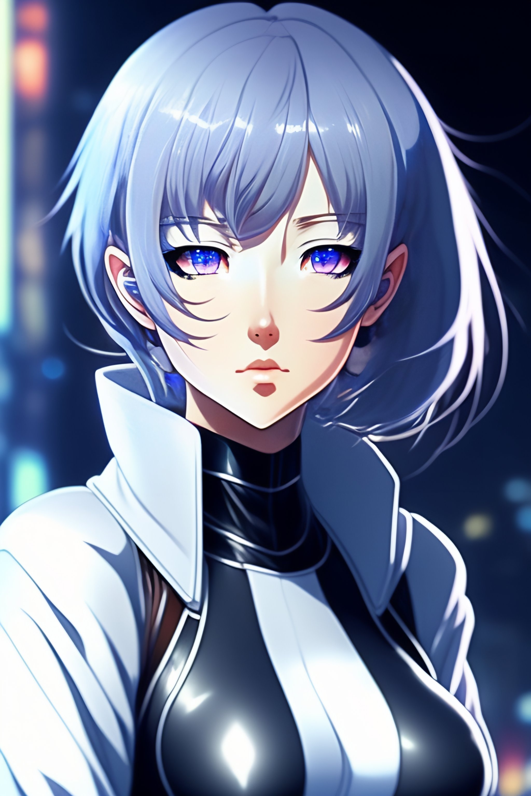 Lexica - Anime android girl with silver hair blue eyes and seam lines ...