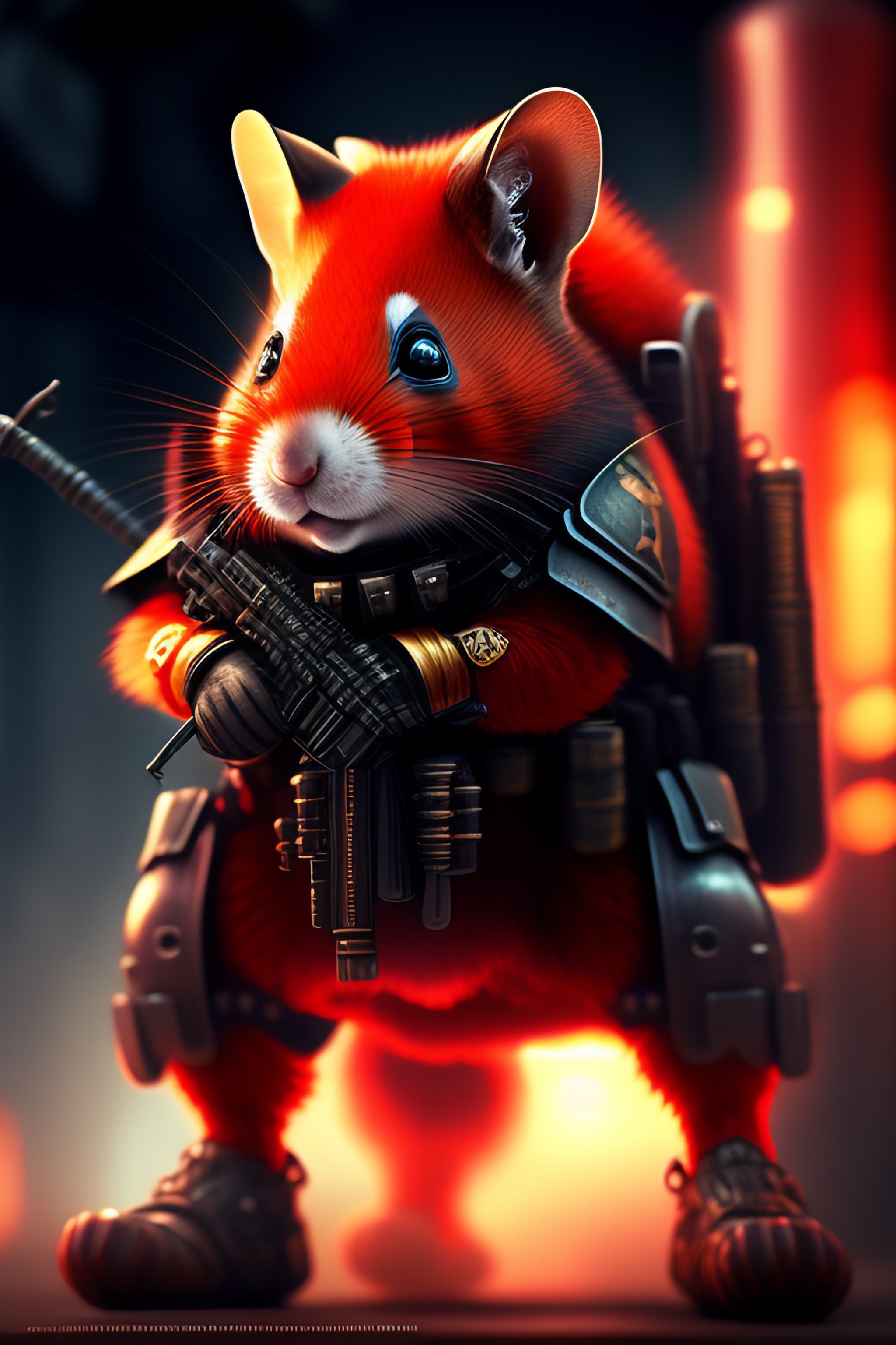 Lexica - Anthropomorphic red hamster soldier, biomechanical, full body ...