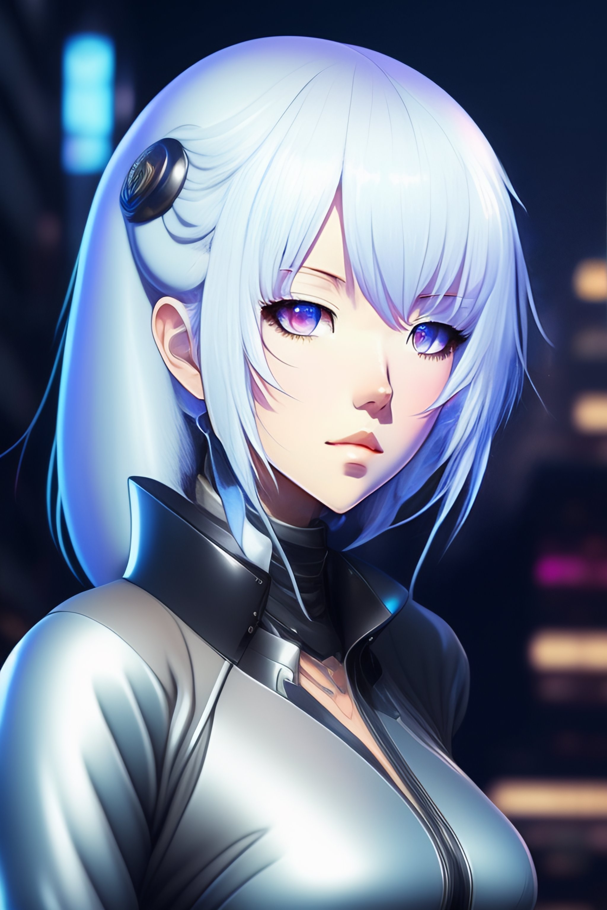 Lexica - Anime android girl with silver hair blue eyes and seam lines ...