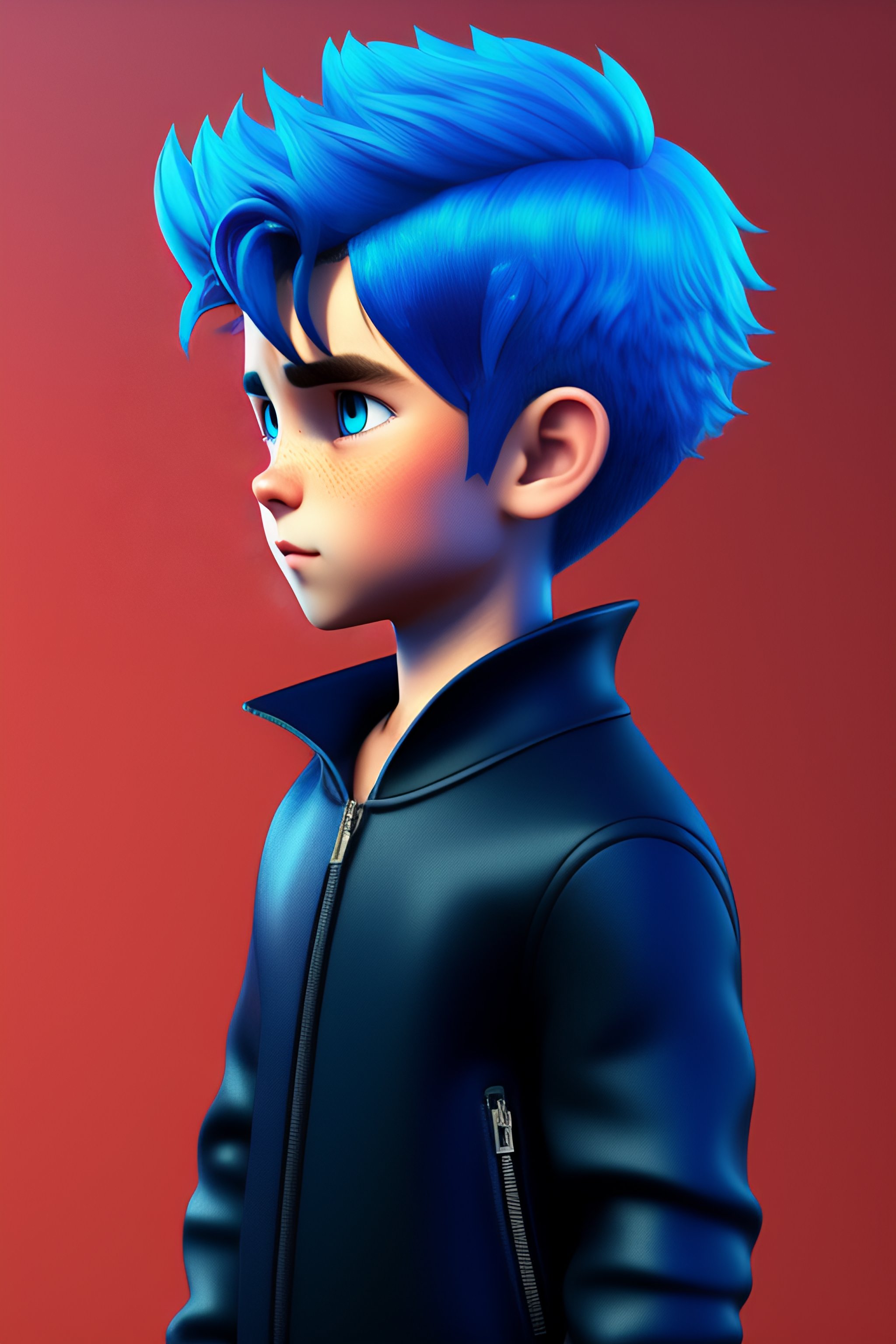 Lexica - Blue hair boy in black zipper top, pixar style, 3d style ...