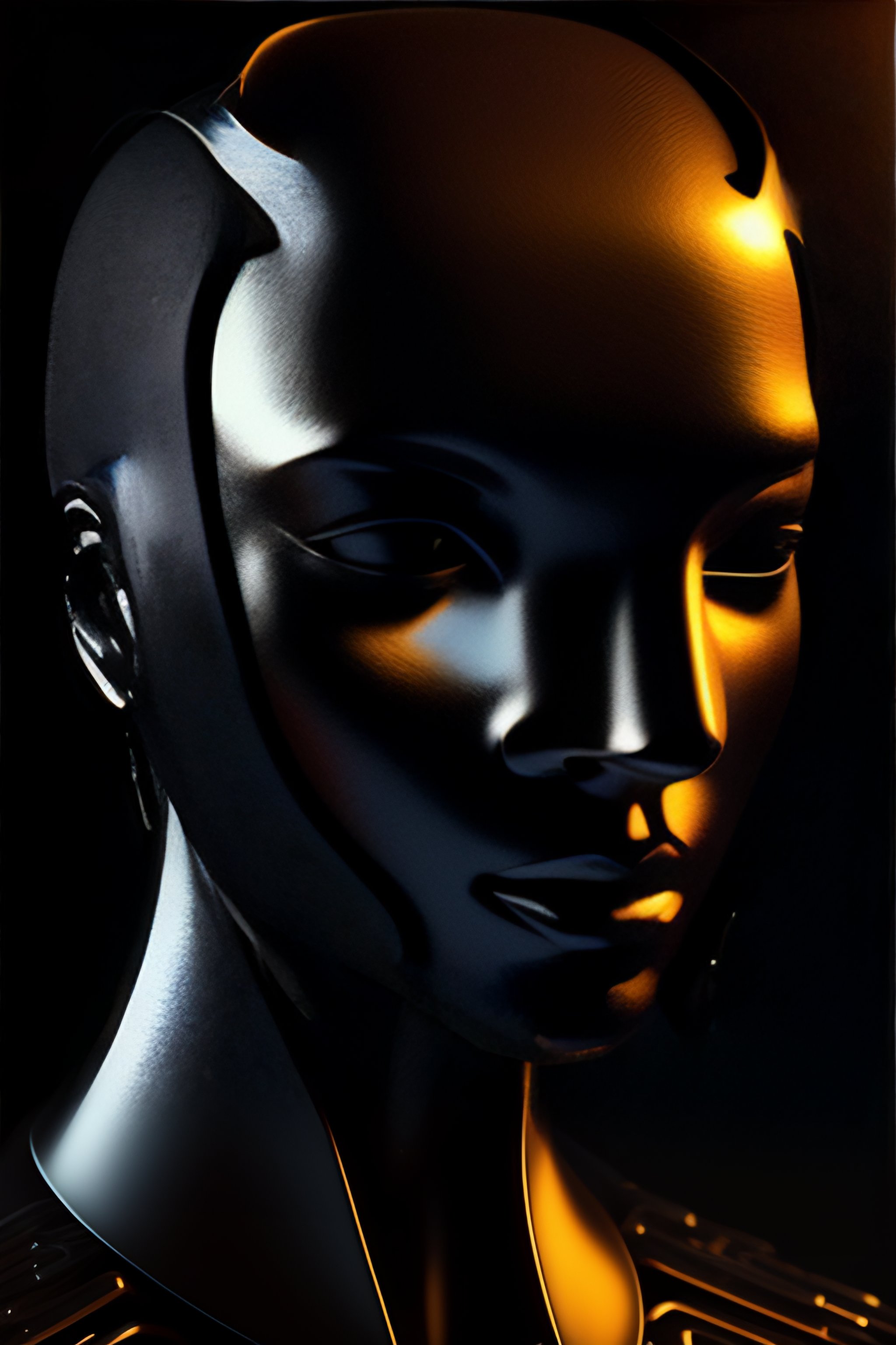 Lexica - Futuristic animatronic face , black background, collage , hi ...