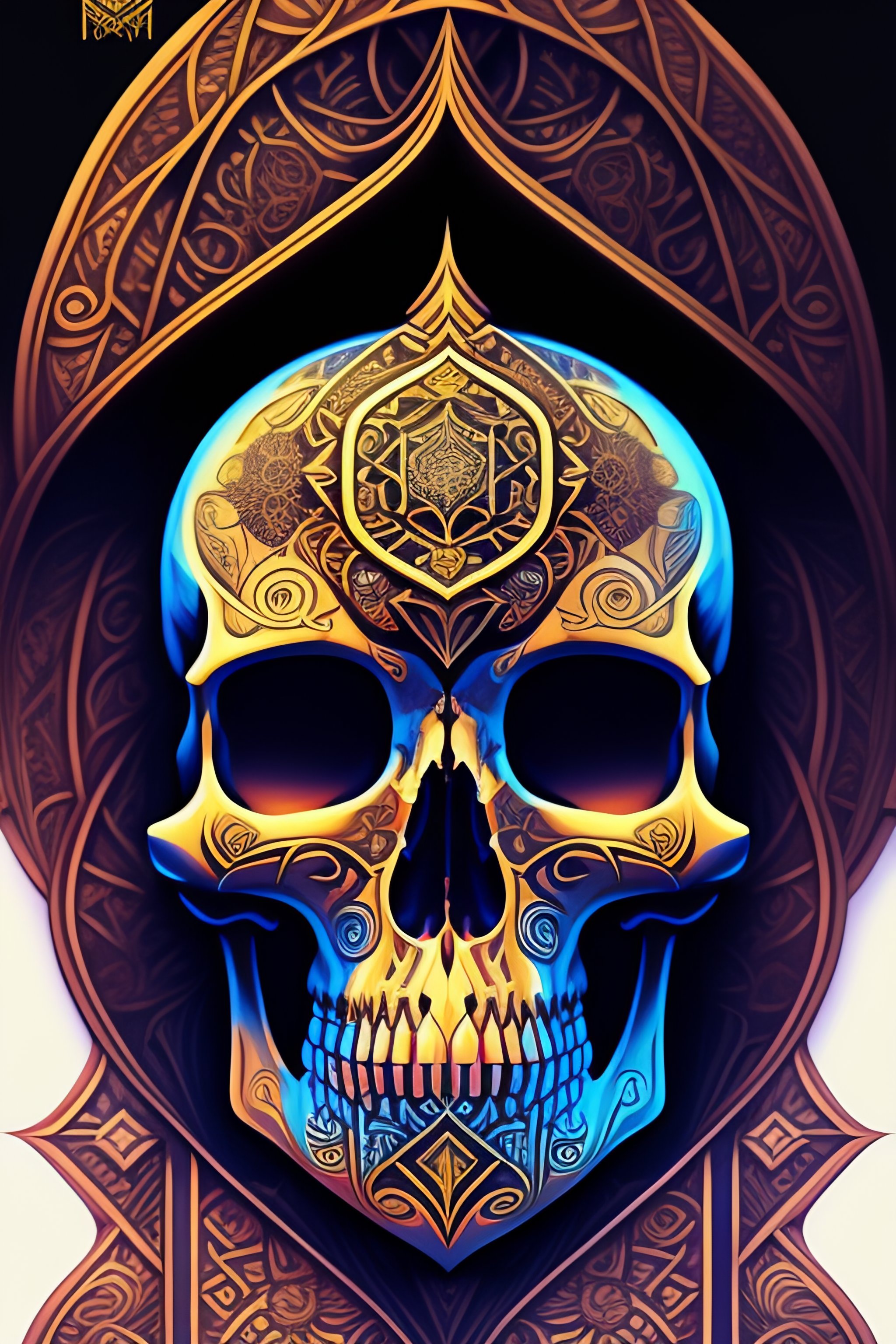 Lexica - Symmetry comic cover art of a skull head, dnd, high fantasy ...
