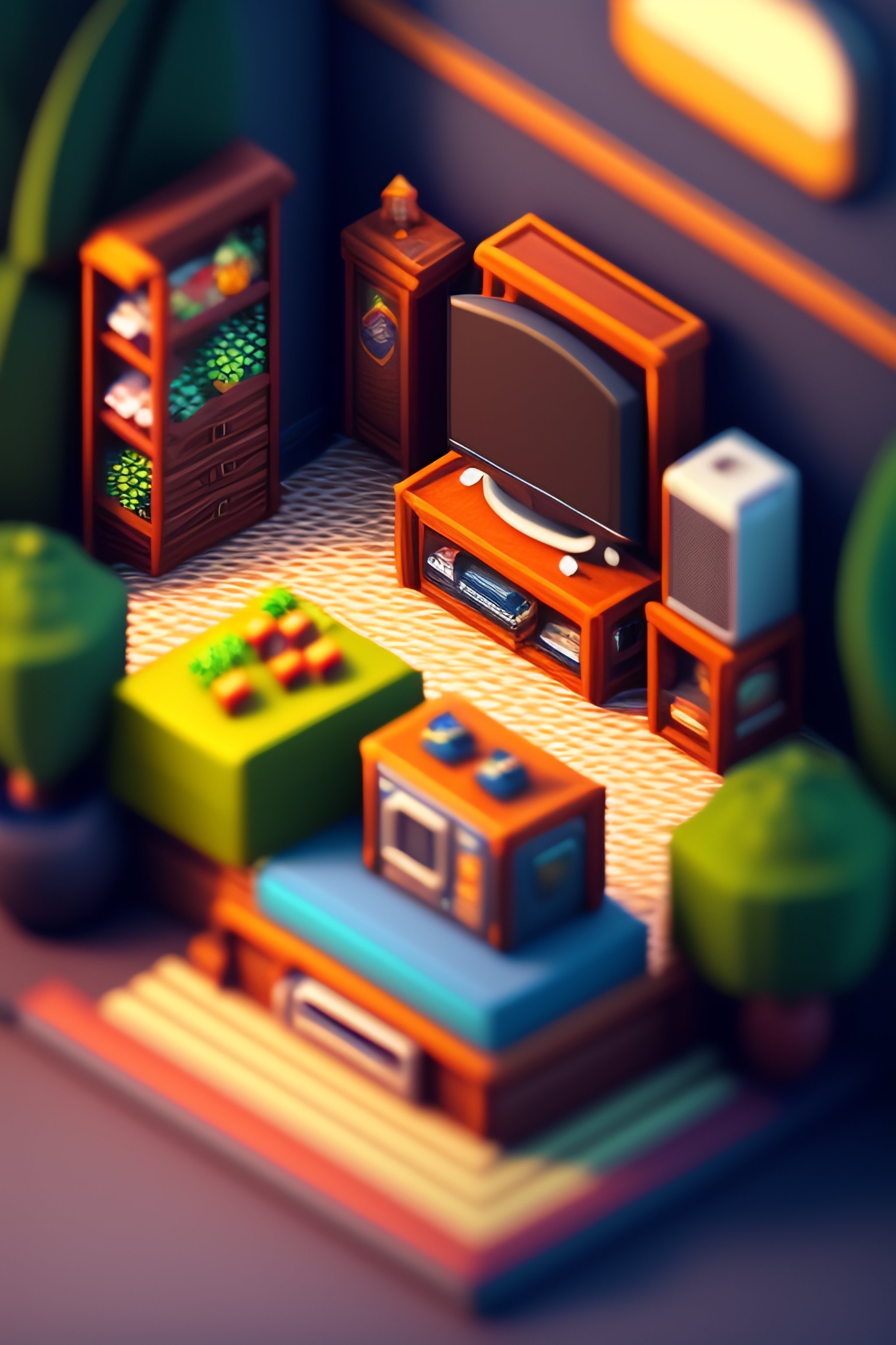Lexica - Detailed isometric gaming room, pixel art, unreal engine voxel ...
