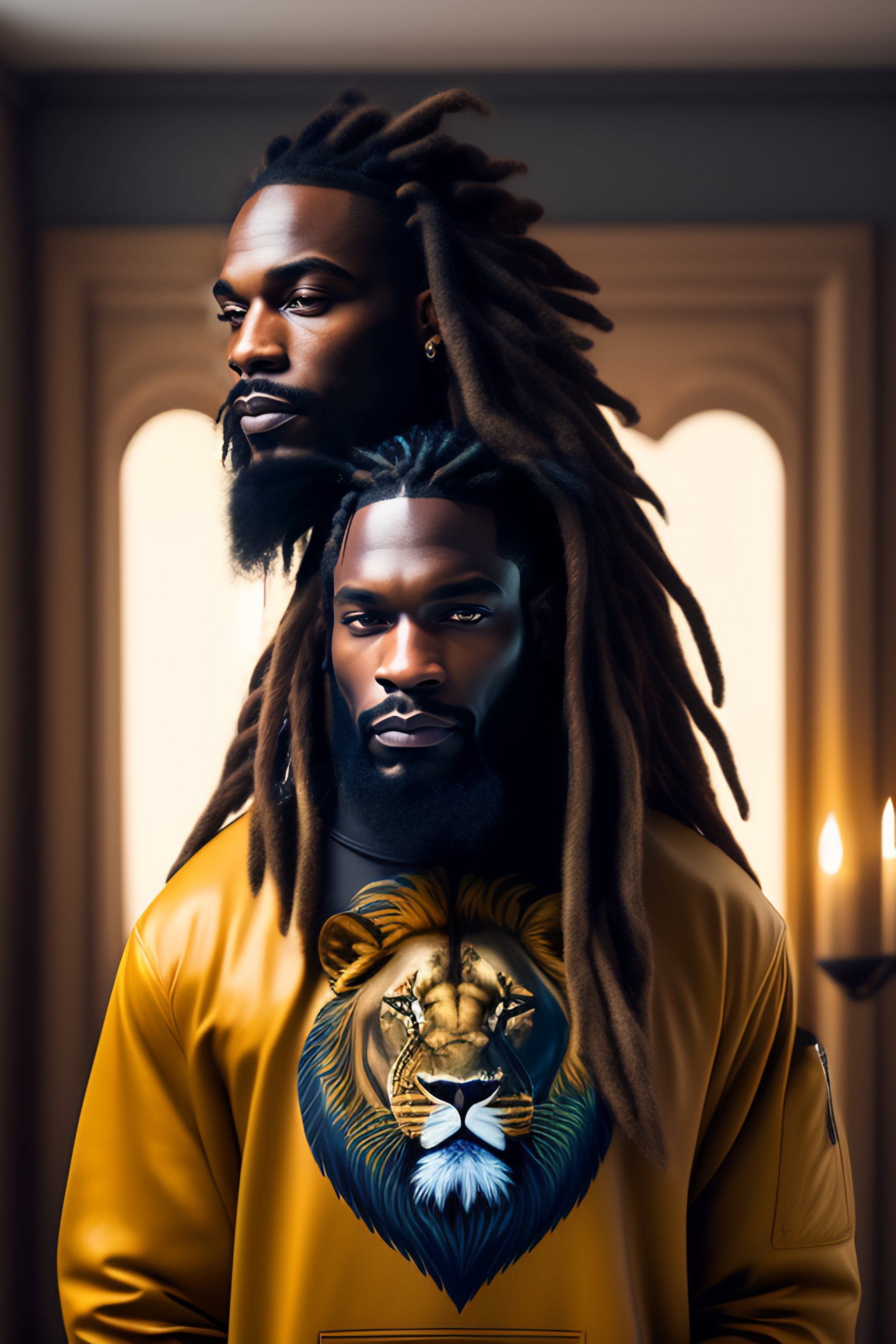 Lexica - Homme a tête de lion avec crinière en dreadlocks et une tenues ...