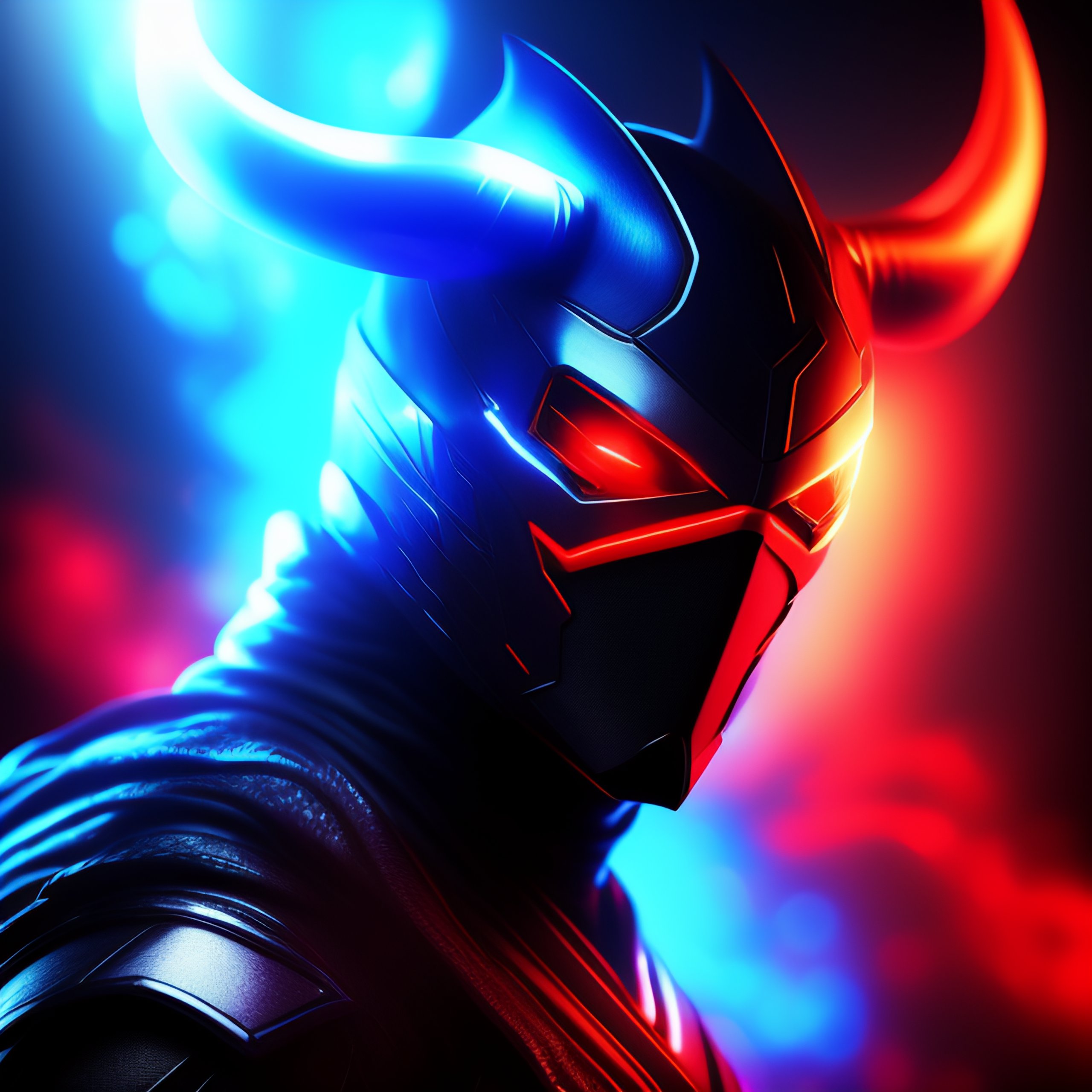 Lexica - Devil ninja ,blue and red light, gaming, logo