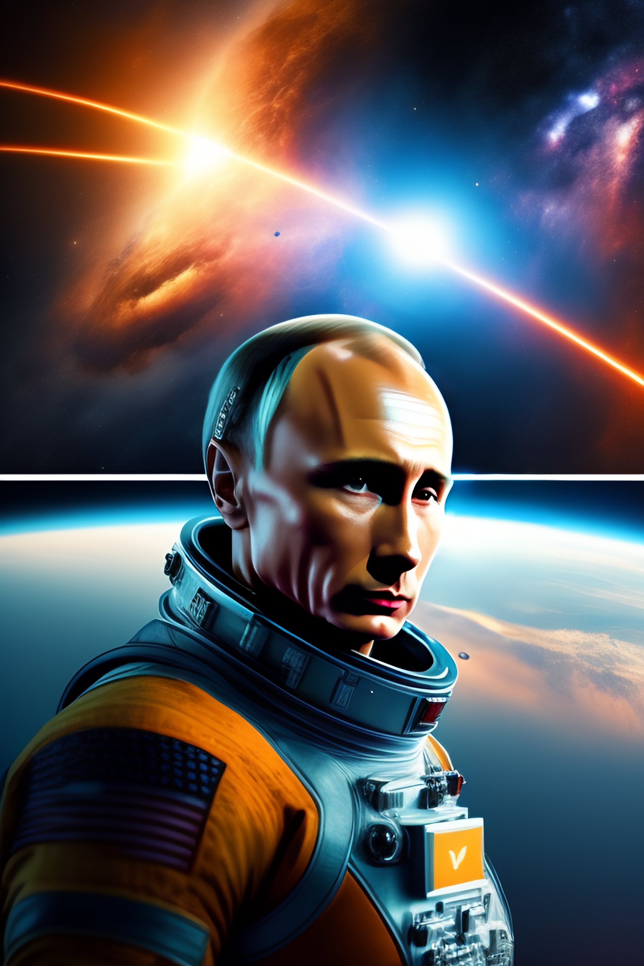 Lexica - Putin cyborg in space war with laser blaster