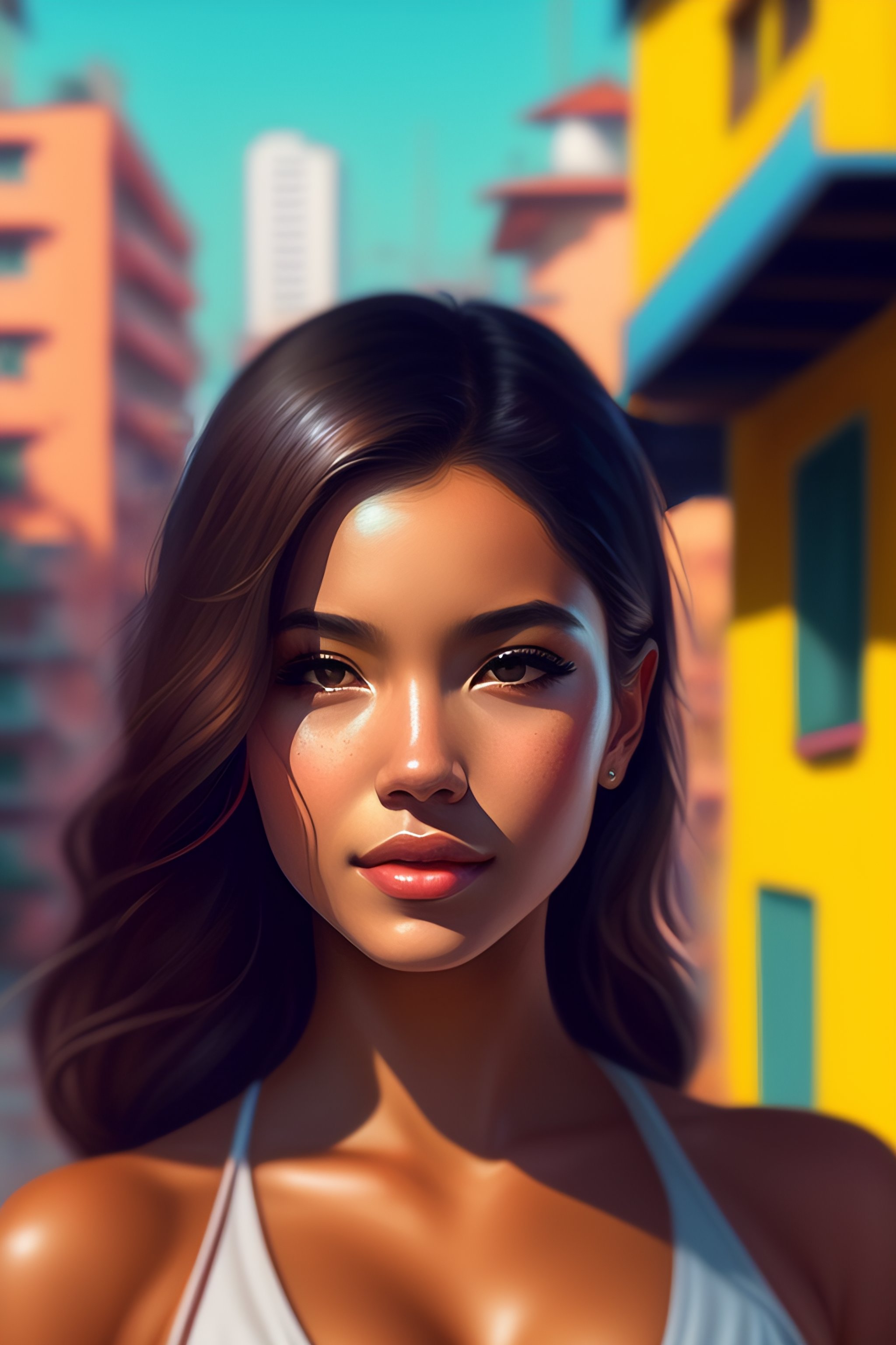 Lexica - Elegant girl brazilian brunette in urban outfit in favela do ...