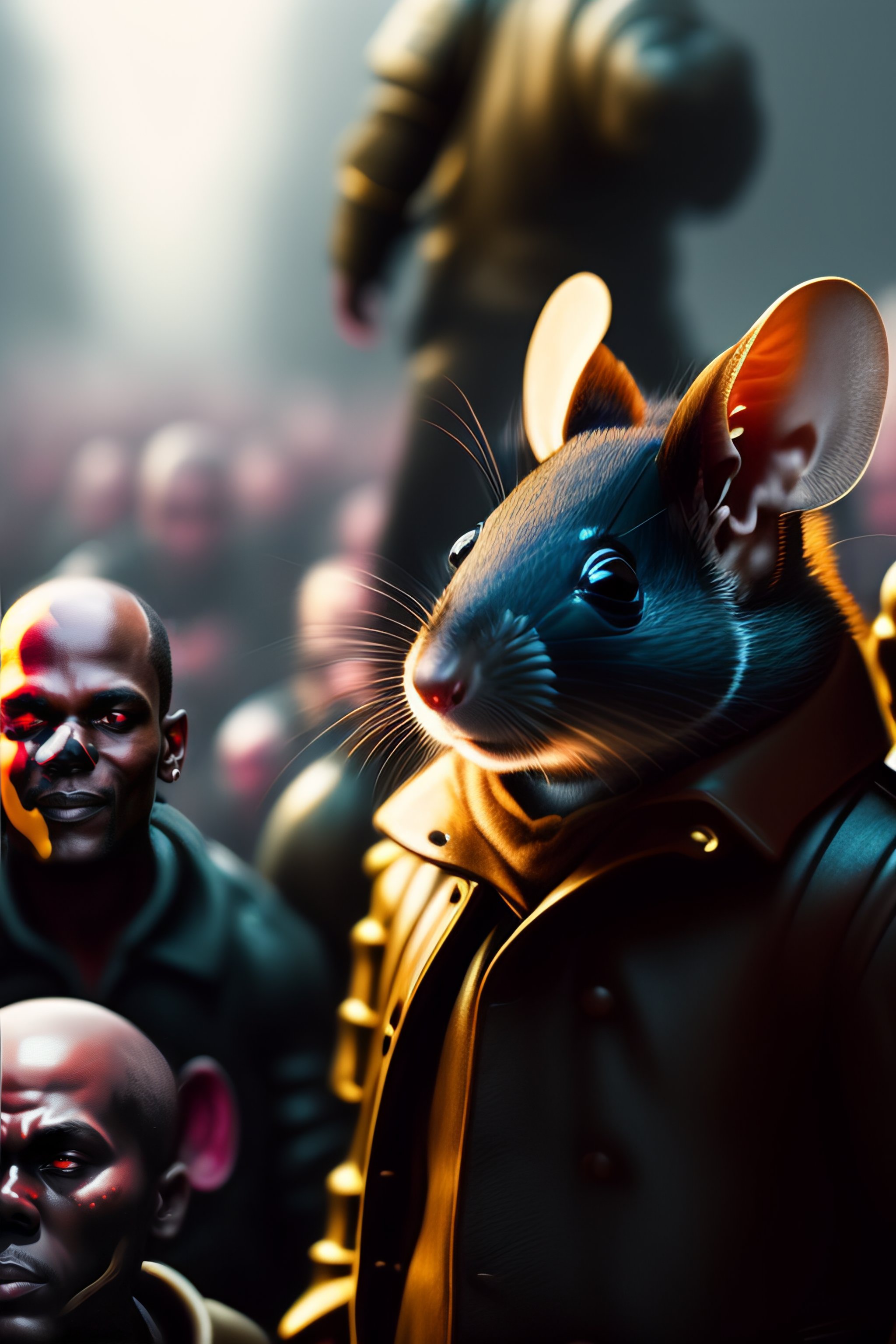 Lexica - A clothed black rat in front of a horde of zombies