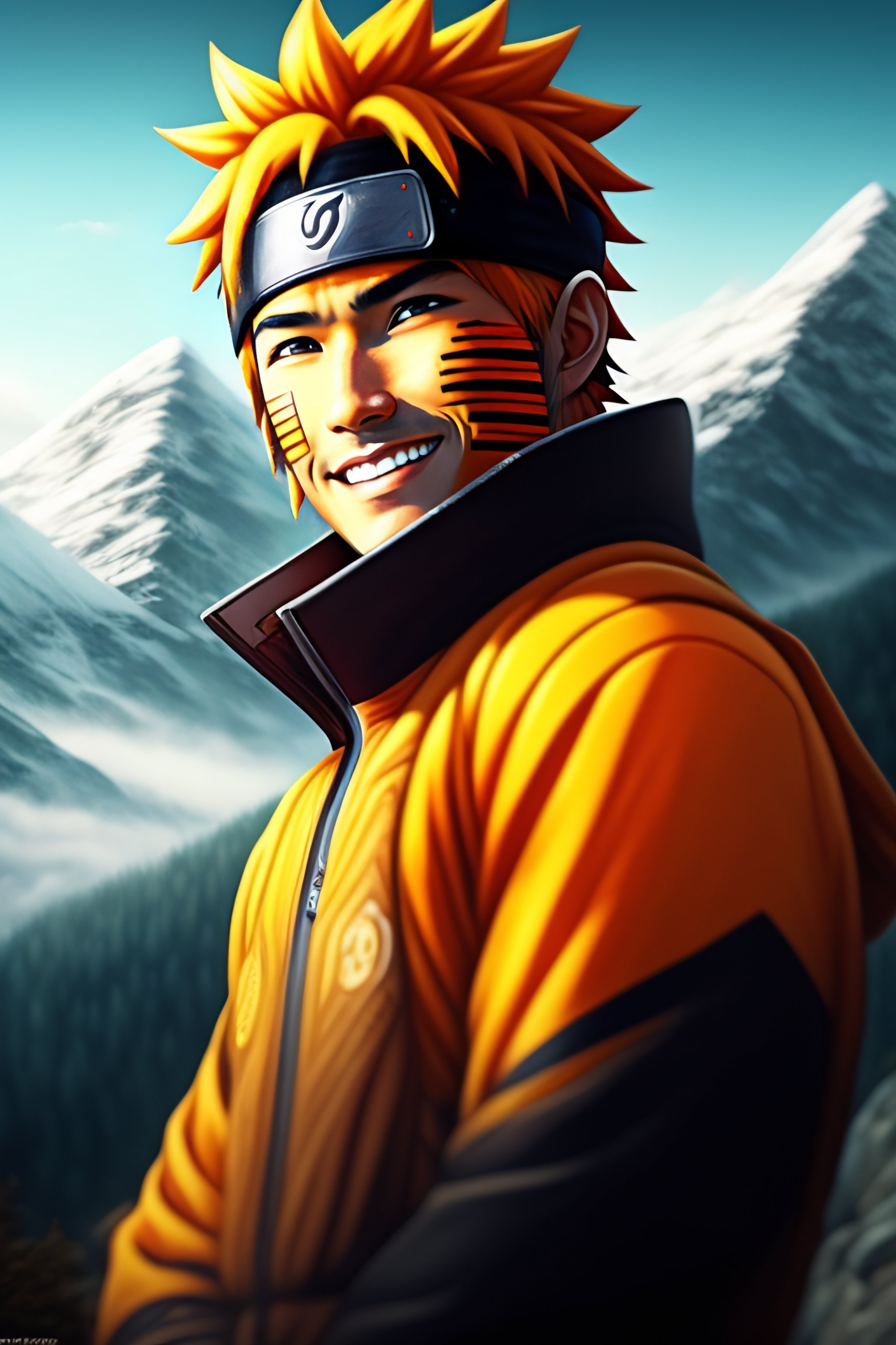 Lexica - Portrait of Naruto smiling on a mountain