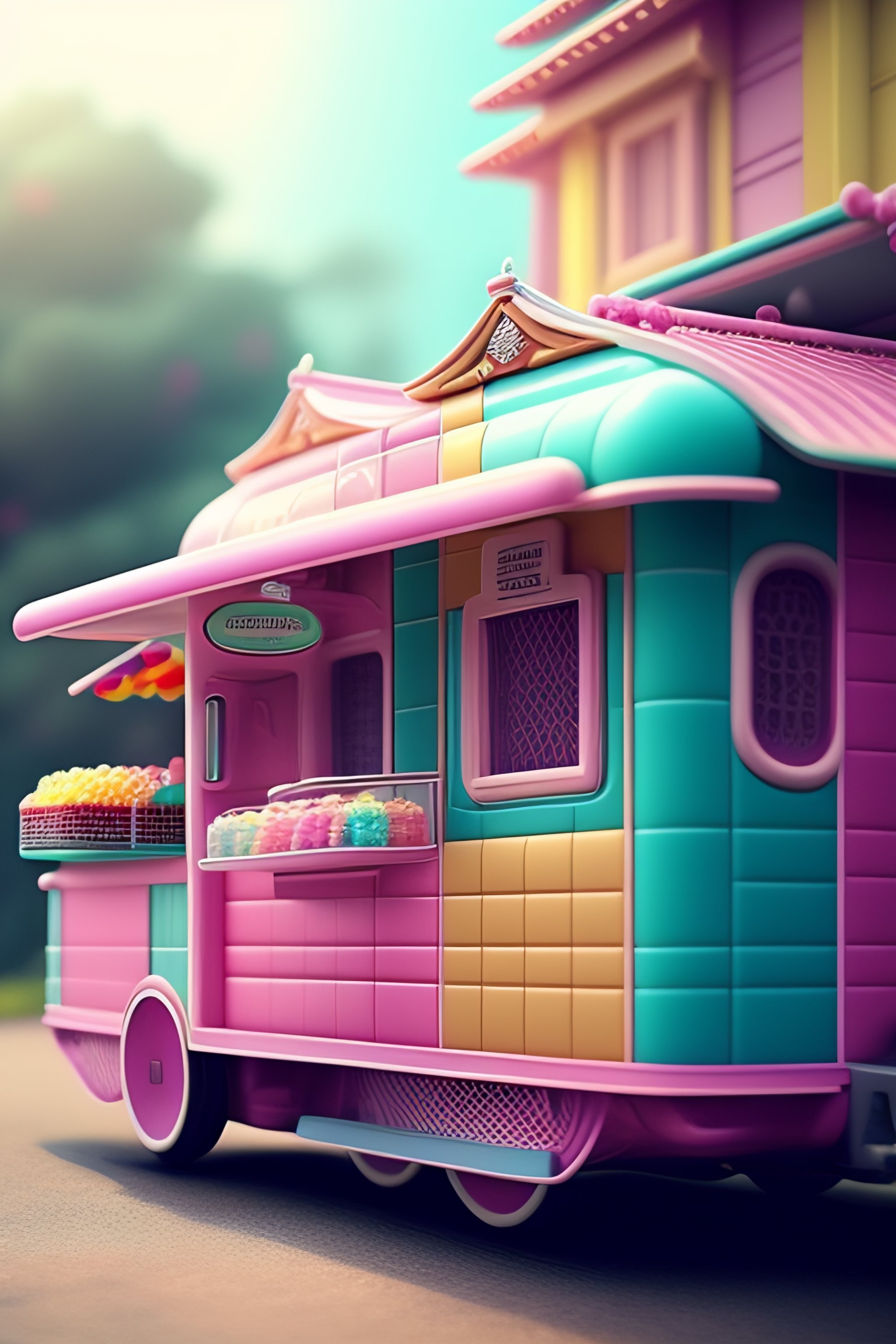 Lexica - Great guy with candy house pastel colors, kawaii, swag, 打っ掛け