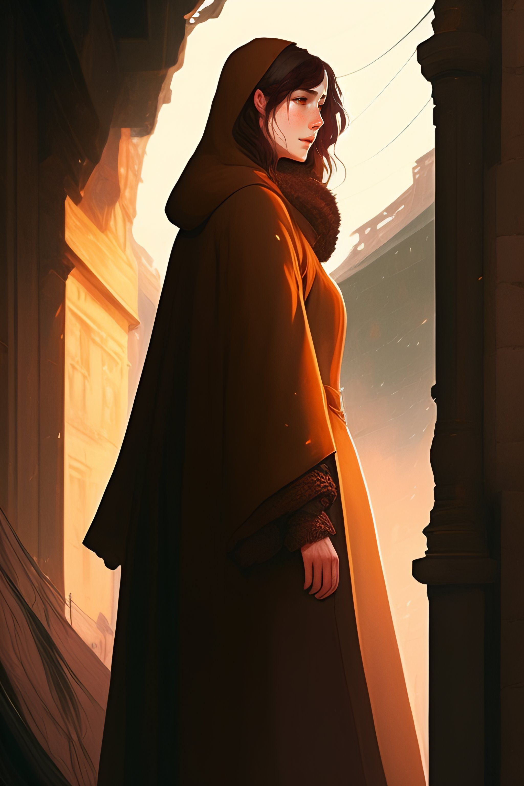 Lexica - (((((freckles))))) wearing a hood Victorian reporter writing ...