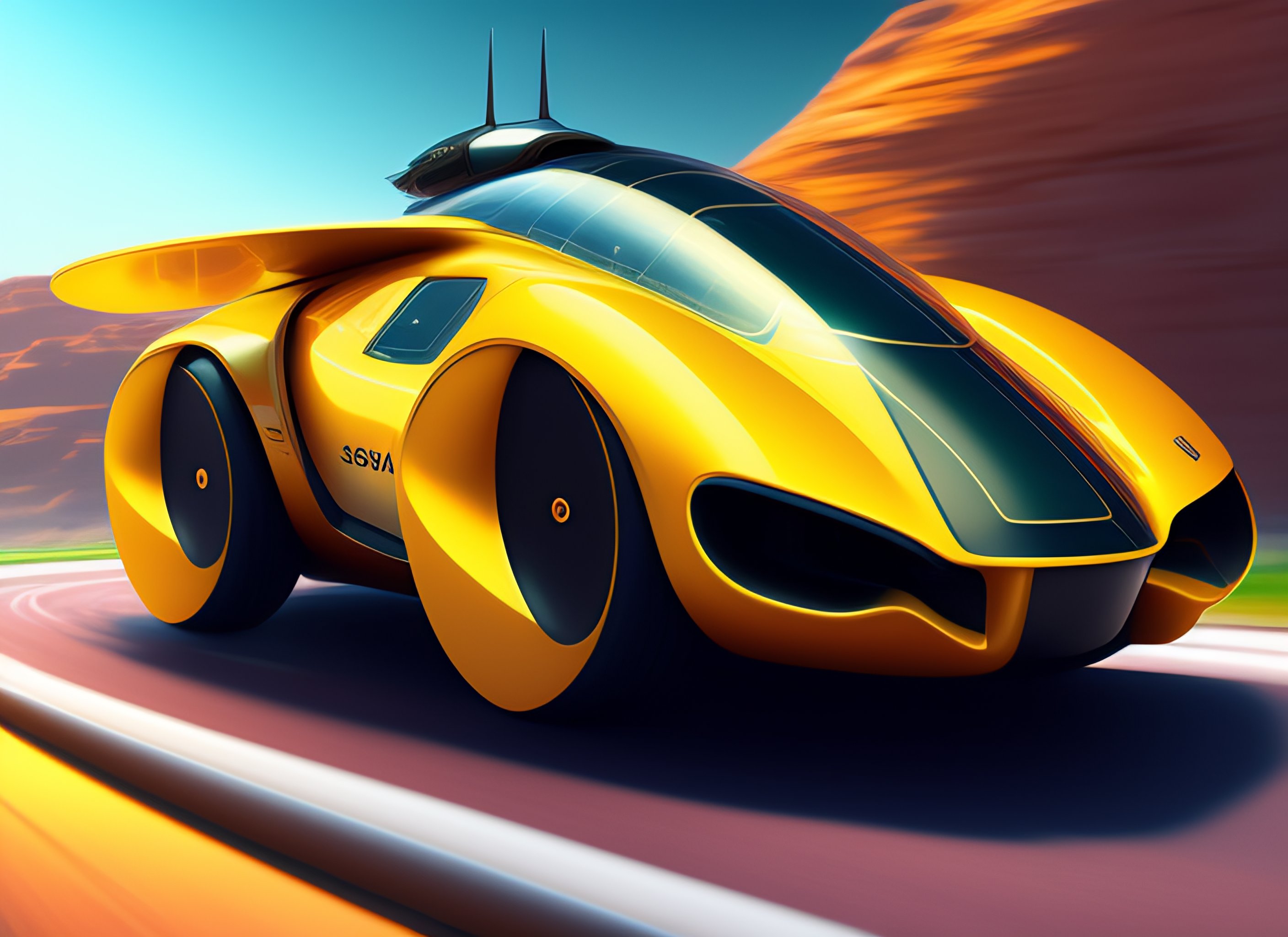 Lexica - Three differently colored solarpunk hovercars at different ...