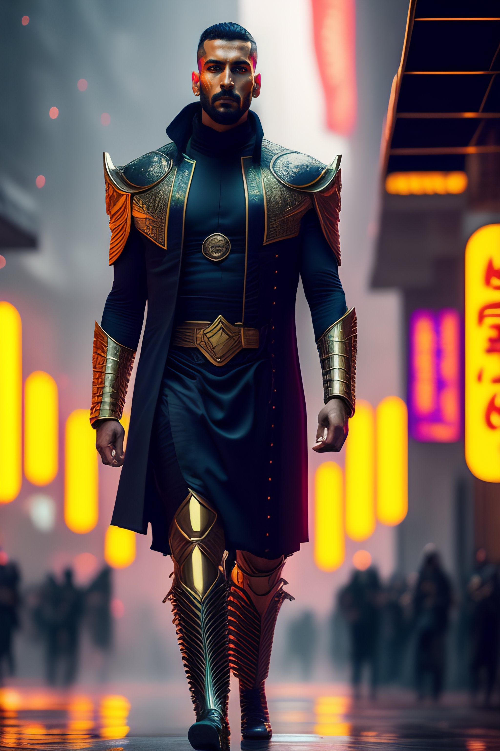 Lexica - Menacing Cyberpunk policeman towering with robotic stilt legs ...